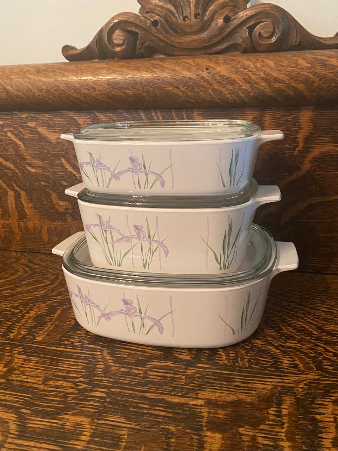 Vintage Corningware shadow Iris Casserole Dishes Set of 3 Small, Medium & Large Cookware 1L 1.5L ...