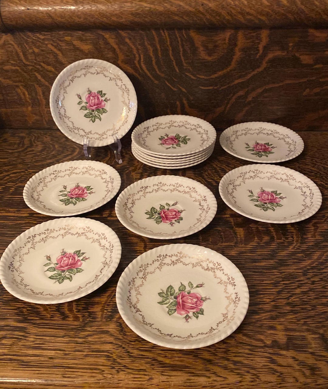 Set of 6 Antique British Empire Ware 22K Gold Floral Rose Saucer Plates ...