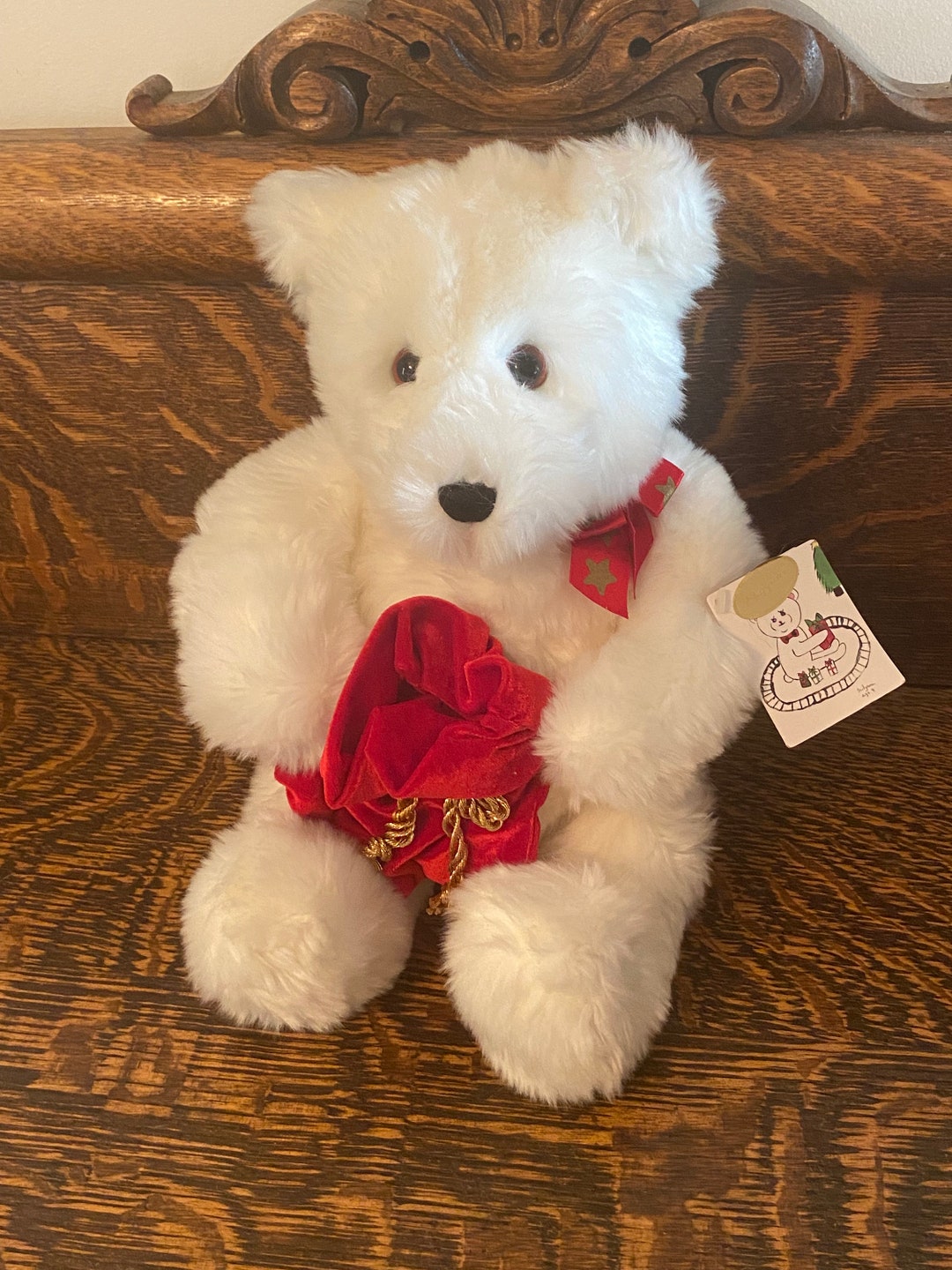 Vintage Gund Holiday Bear 1999 Mappins Teddy Bear With Gift Bag Pouch ...