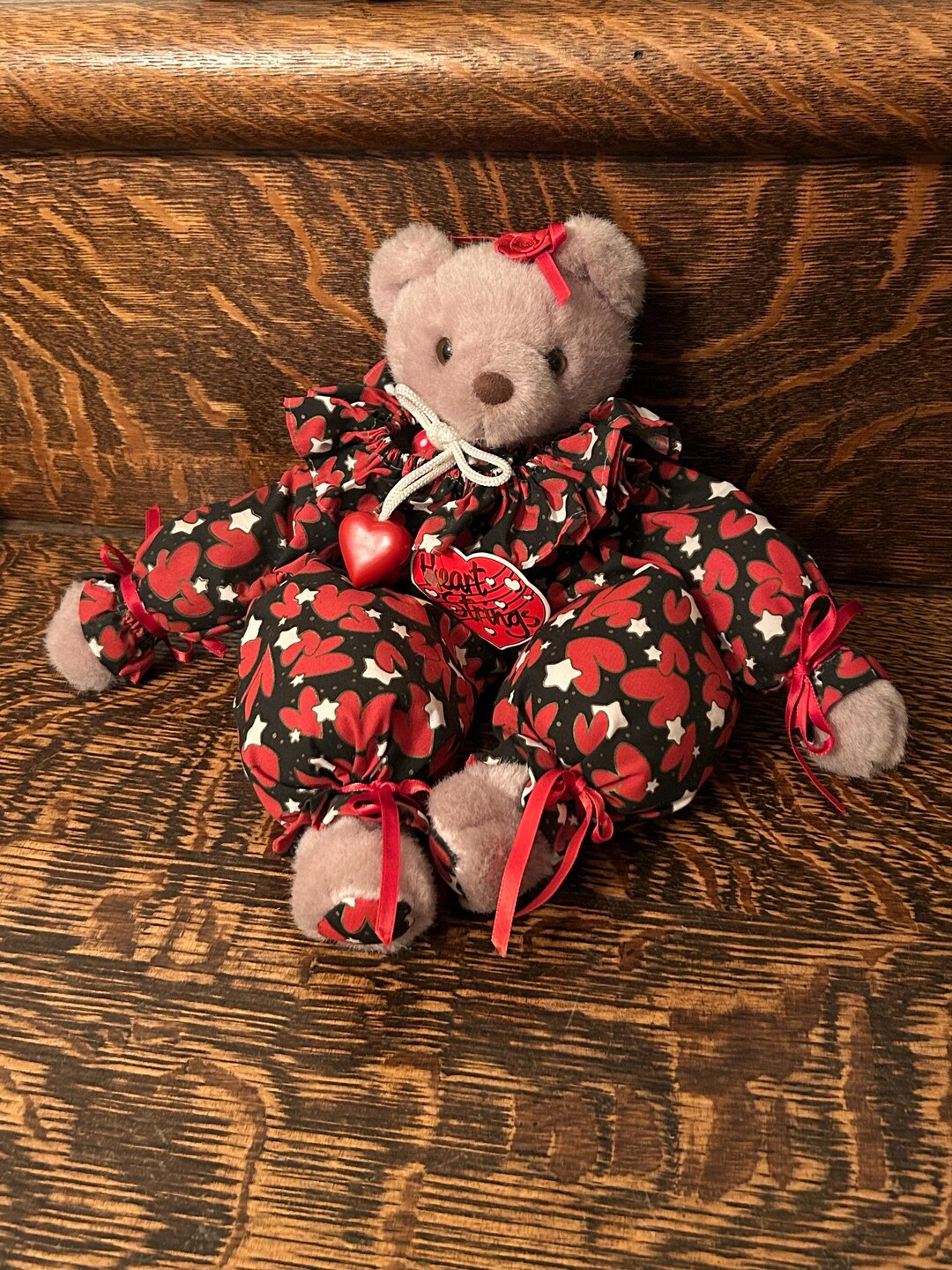 Vintage 90’s Heart Strings Teddy Bear Weighted Plush Joelson Indistries ...