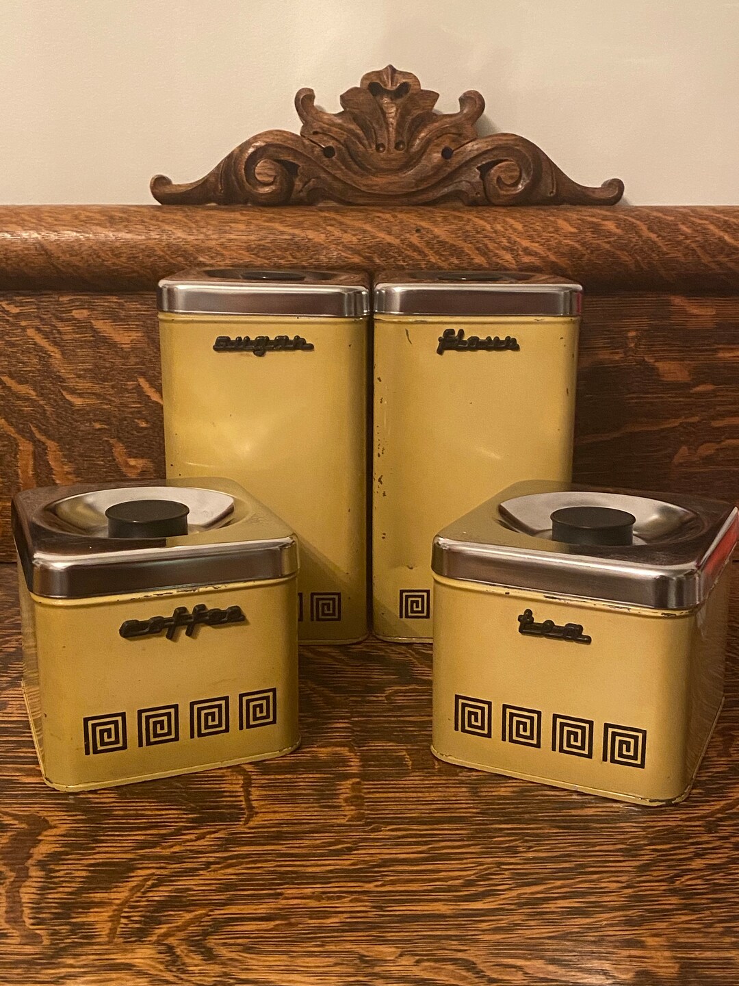 Vintage Metal Canister Set Storage Tins Complete Set of 4 Labelled ...