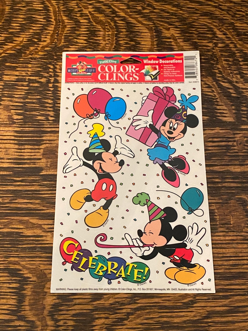 90’s Disney Mickey Mouse Window Cling Removable Stickers Vintage ...