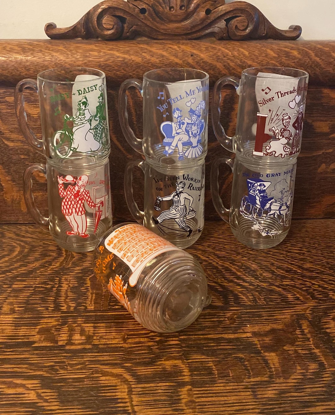 Vintage Hazel Atlas Big Top Peanut Butter Glass Song Lyric Mugs - Etsy