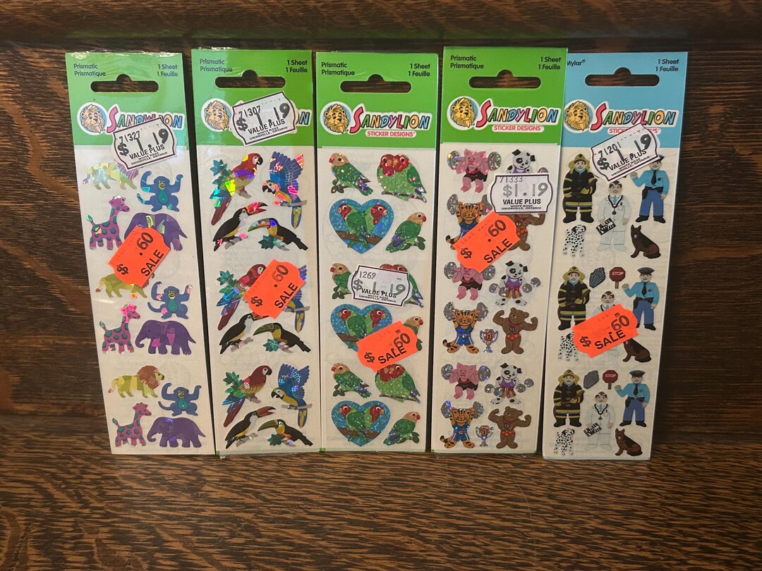 Vintage Sandylion Sticker Sheets 90’s Stickers Prismatic Animal Designs ...
