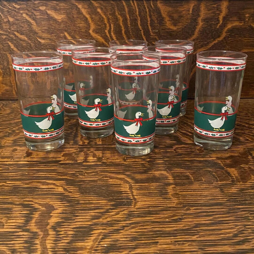 Vintage Christmas Goose Glass Tumblers - Set of 8 - Seasonal Drinking ...