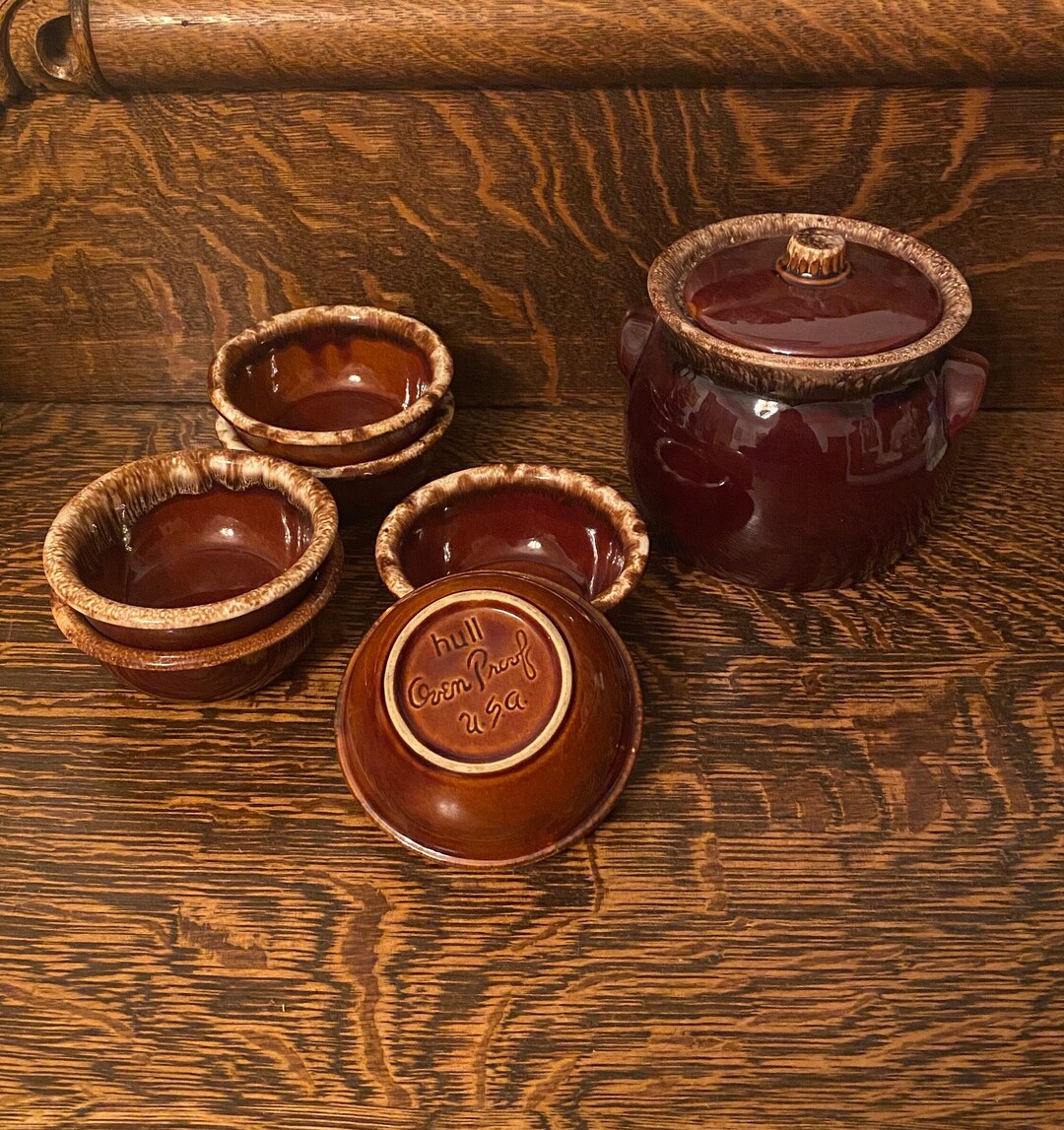 Vintage Hull Drip Pottery Oven Safe Bowls & Chili Pot - French Onion ...