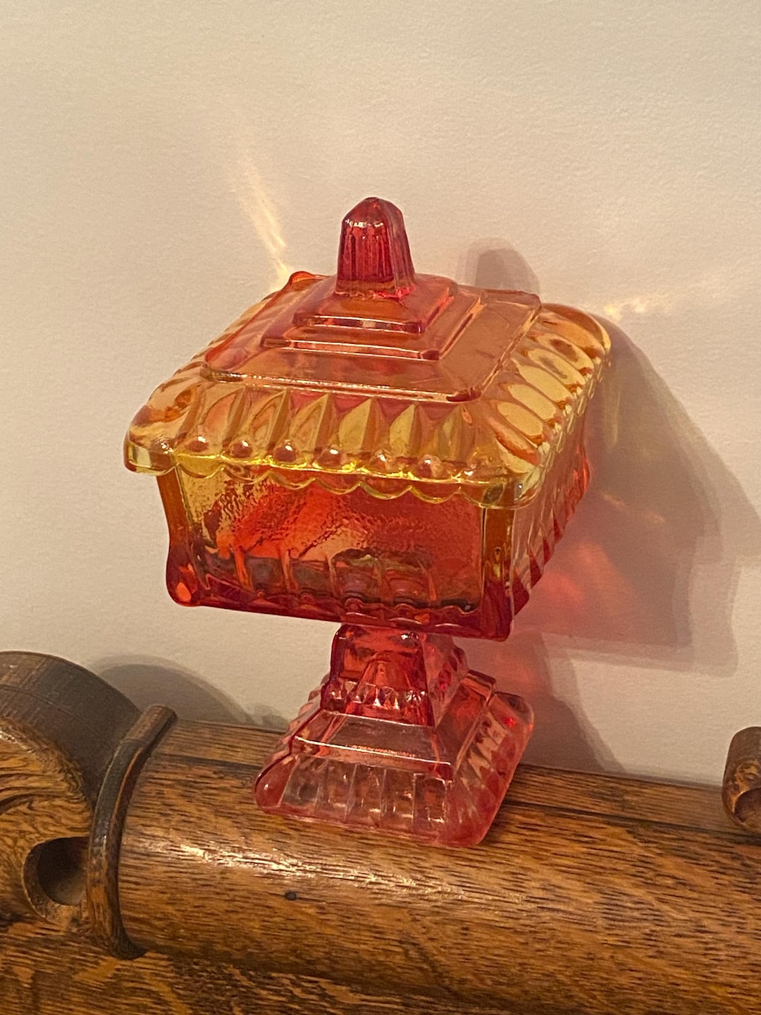 Vintage Jeanette Glass Amberina Candy Dish - Wedding Decor Bowl W/lid ...