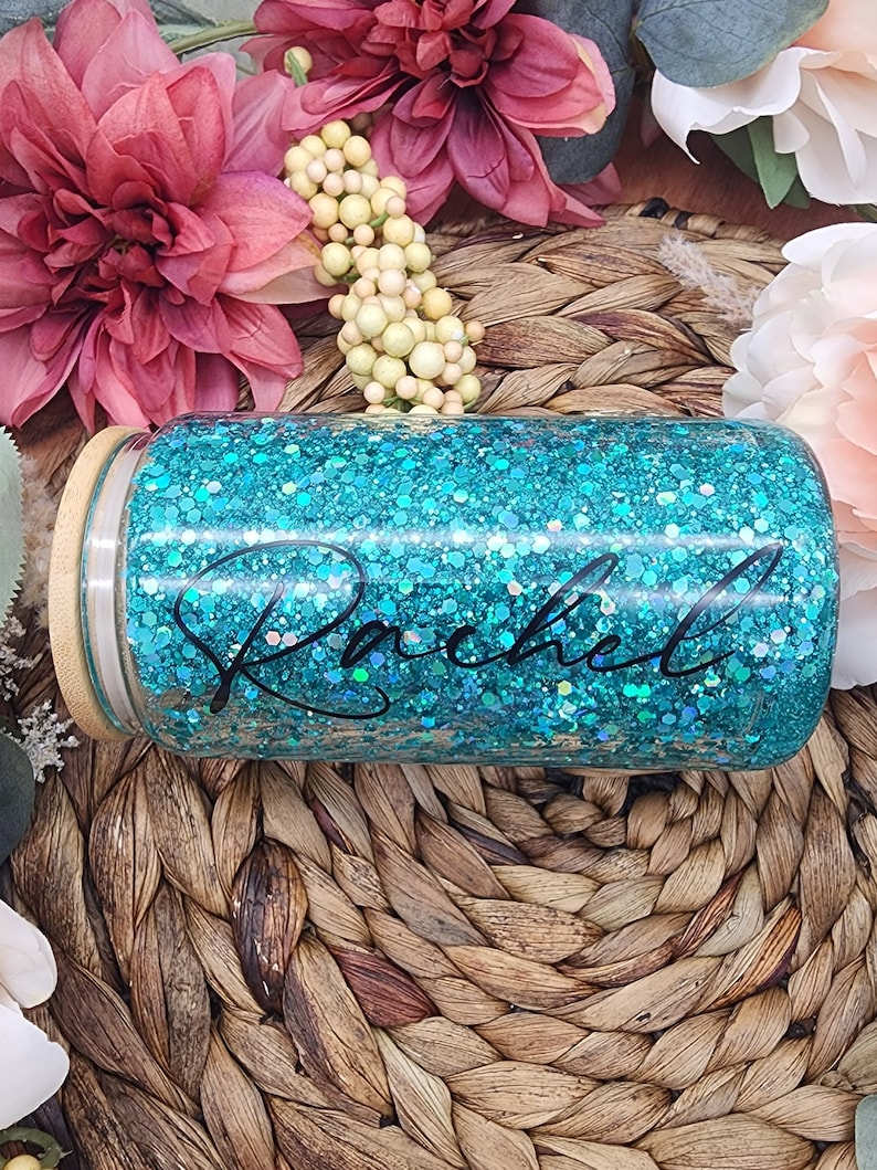 Teal Snow Globe Tumbler With Name Peacock Glitter Custom Snow - Etsy