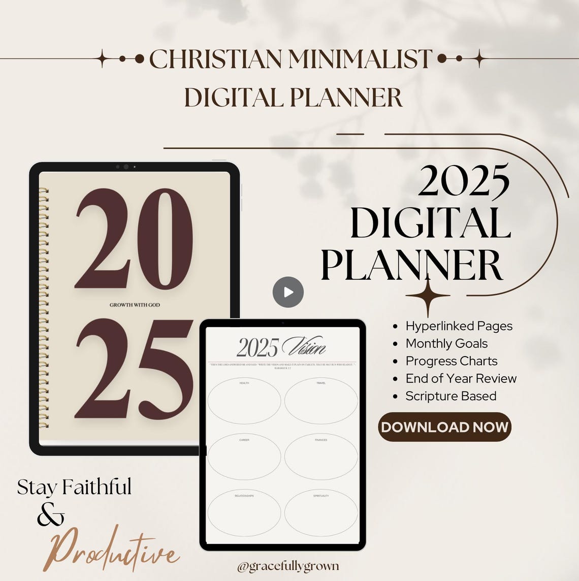 2025 Digital Planner Goal Tracker Christian Women Minimalist Elegant ...