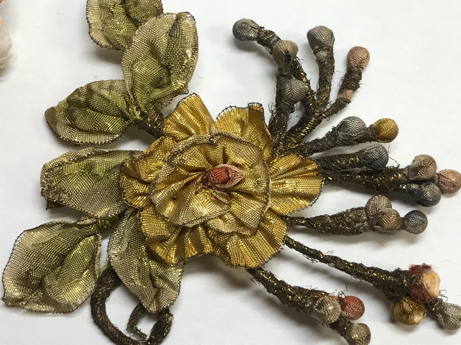 1920 ANTIQUE RIBBONWORK BOUQUET Tag: French Metallic Ombre Ribbon ...