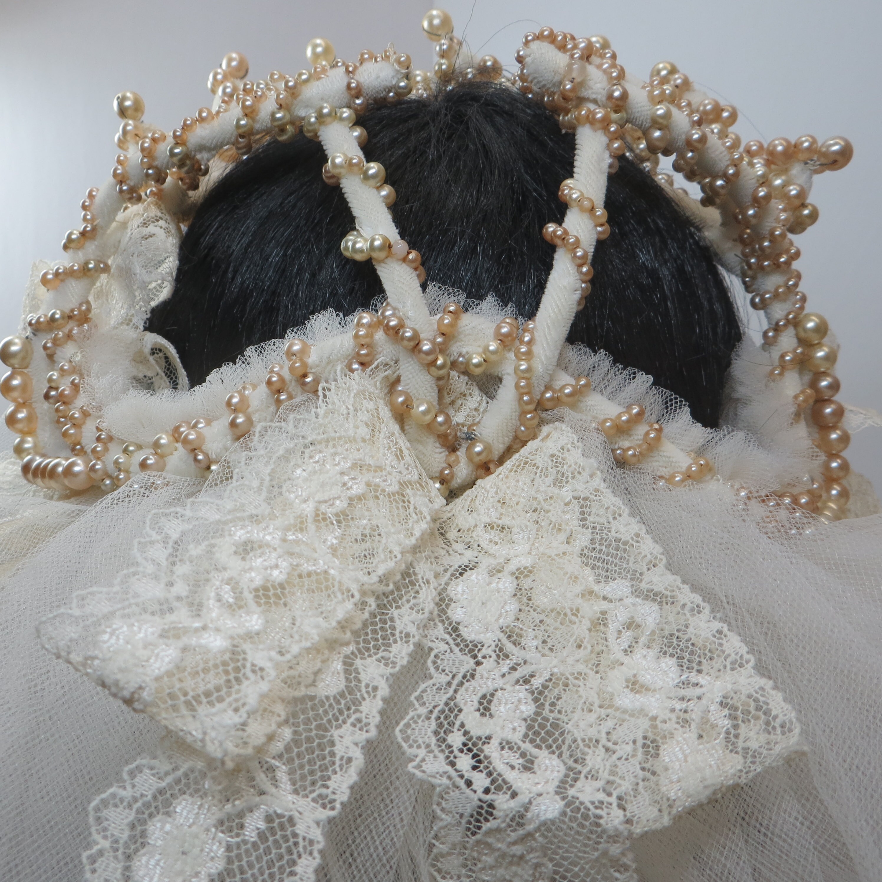 VINTAGE TULLE LACE Bridal Headpiece Long Veil Tag: Edwardian Wedding ...