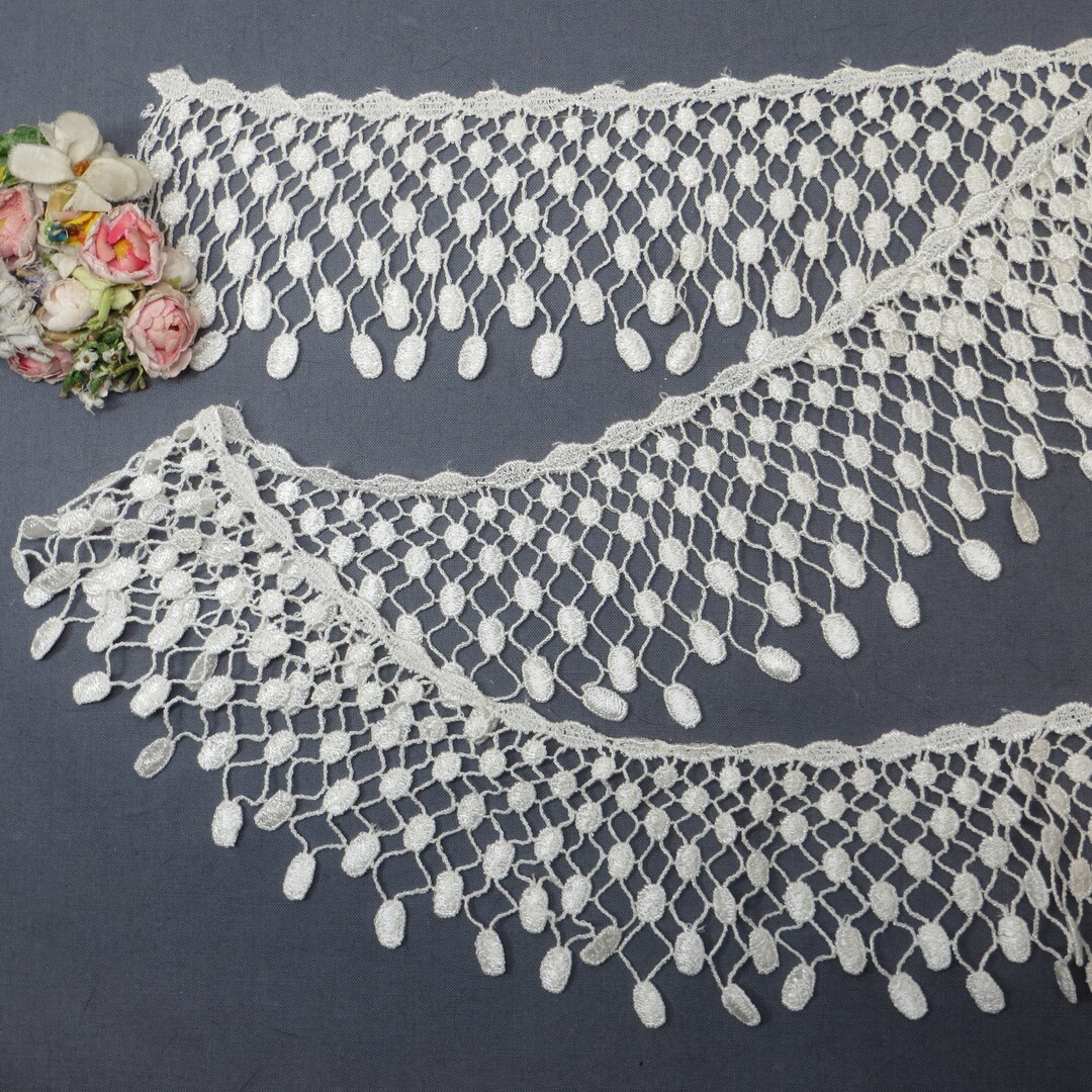 2 YARDS White Rayon Venise Lace Trim: Scalloped Edge, Roses Embroidery ...