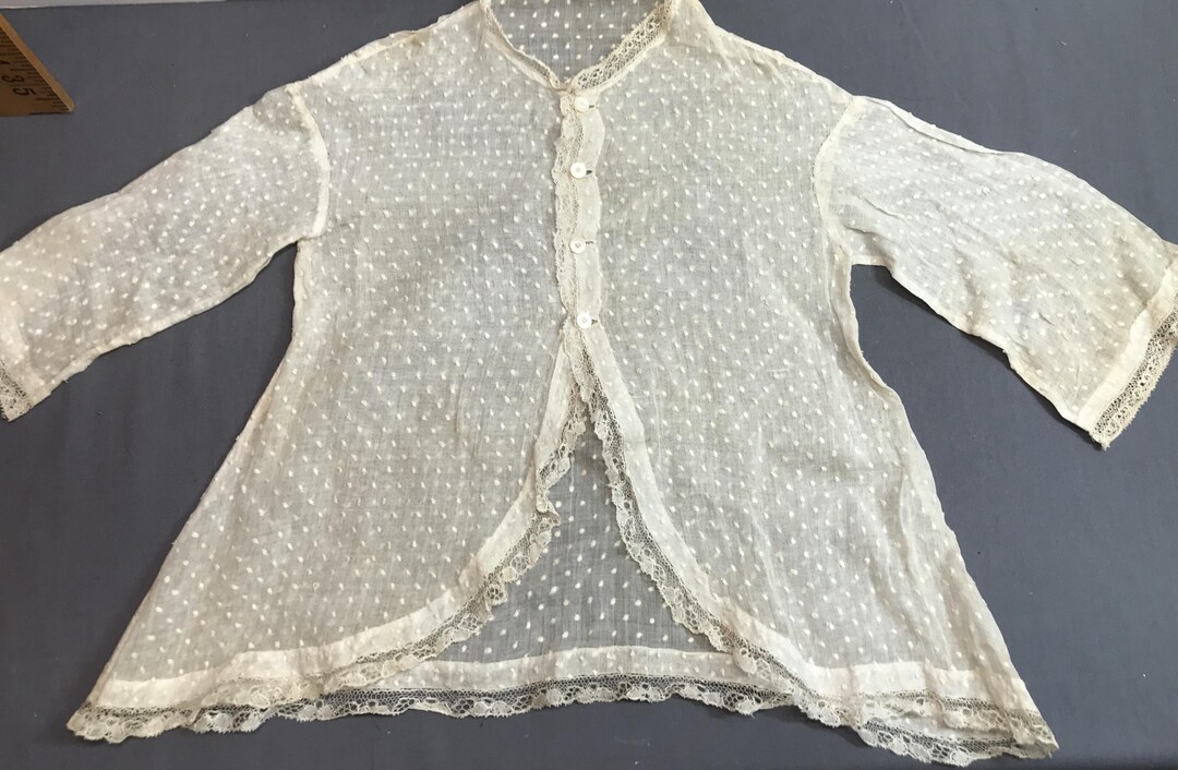 HANDMADE ANTIQUE LACE Girl's Blouse Tags: off White Ivory Victorian ...