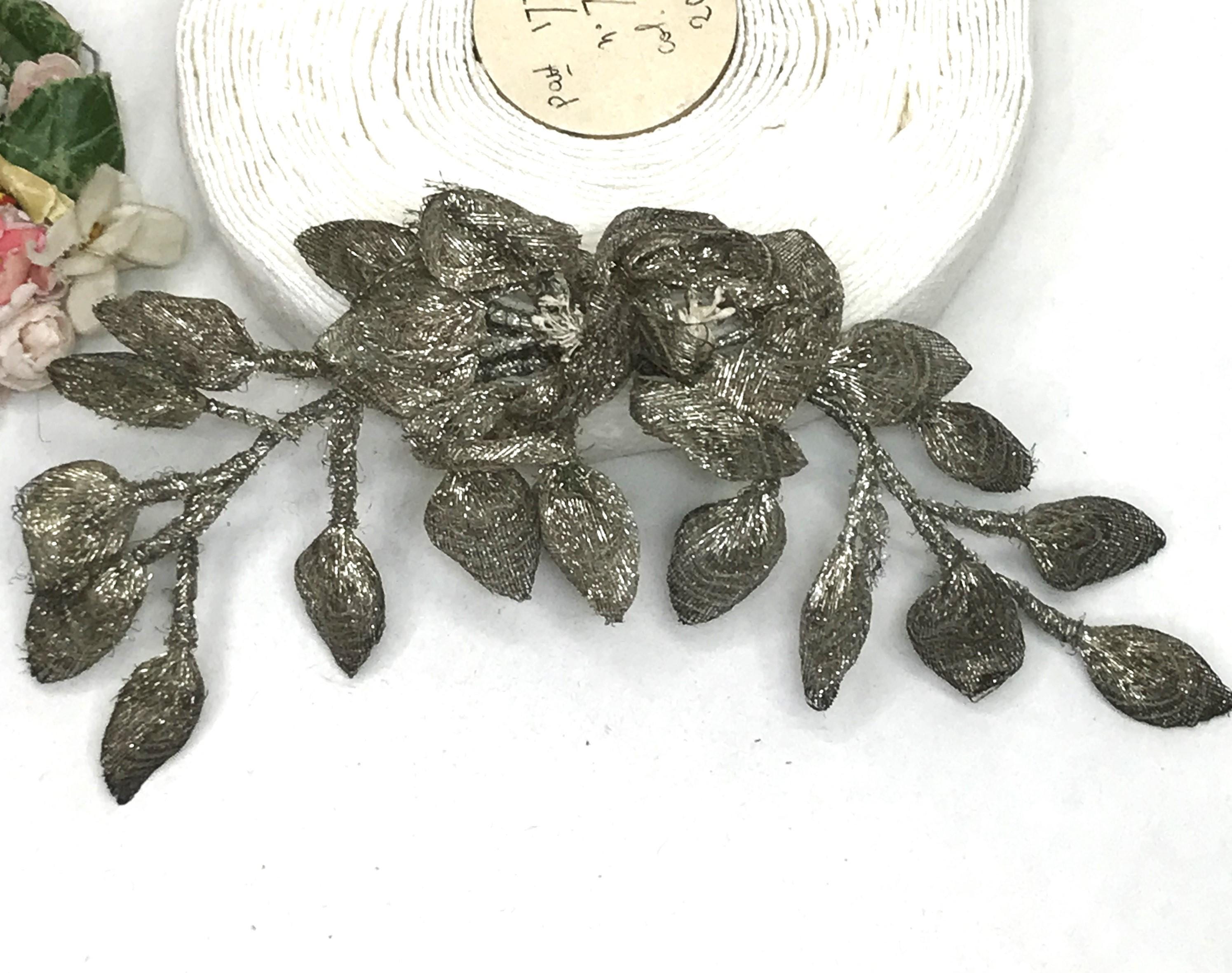 1920 EDWARDIAN LAME RIBBONWORK Bouquet Tags: Silver Metallic Lace ...