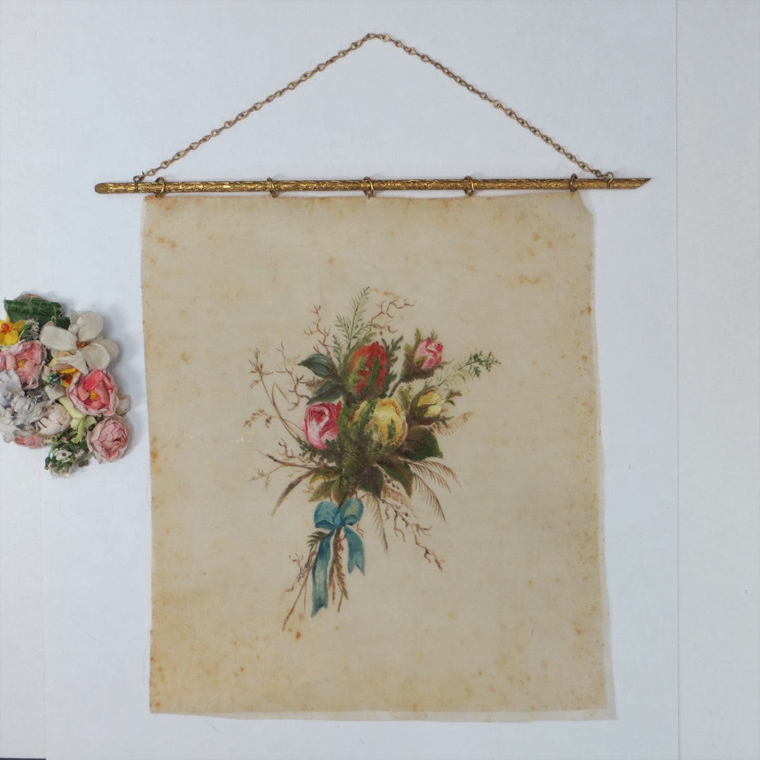 Rare Small ART NOUVEAU TAPESTRY Rod Roses Painting Tags: Doll House ...