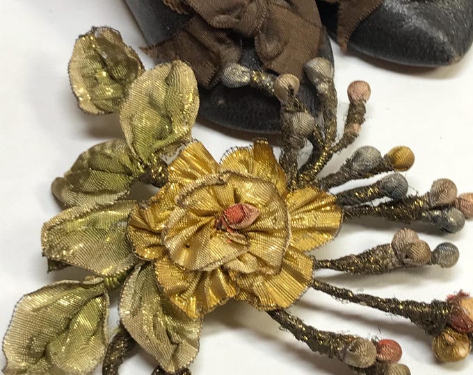 1920 ANTIQUE RIBBONWORK BOUQUET Tag: French Metallic Ombre Ribbon ...