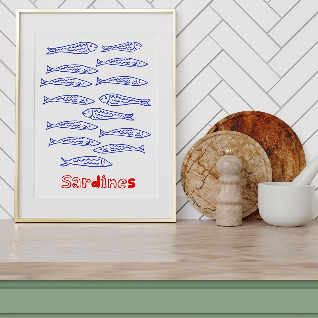 Sardines Print, Sardines Poster, Sardines, Sardines Drawing, Kitchen ...