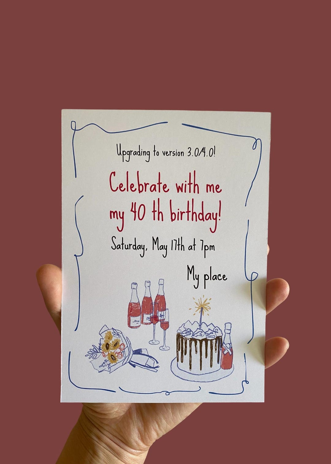 40th Birthday Card Template, Hand-drawn Scribble Invitation Template ...