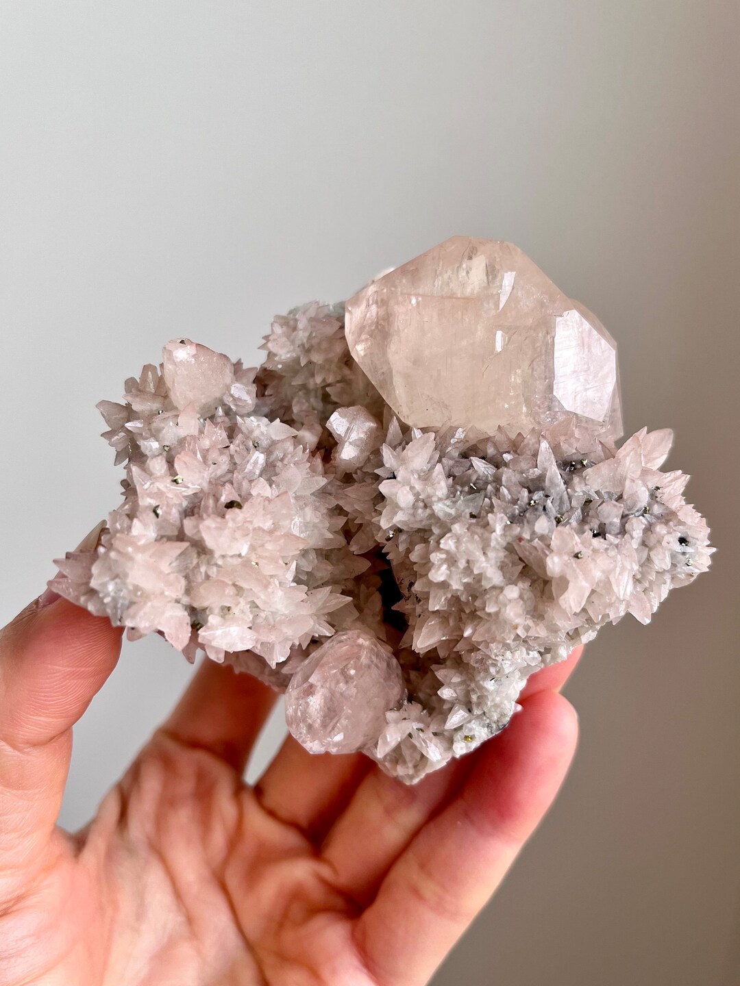 Fluorescent Light Pink Diamond Calcite With Pyrites & Dogtooth Calcite ...