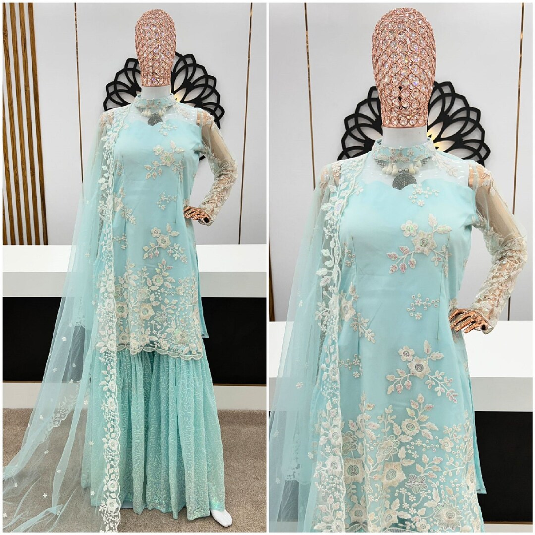 Sharara Suit for Women Sky Blue Pastel Color Kurti With - Etsy