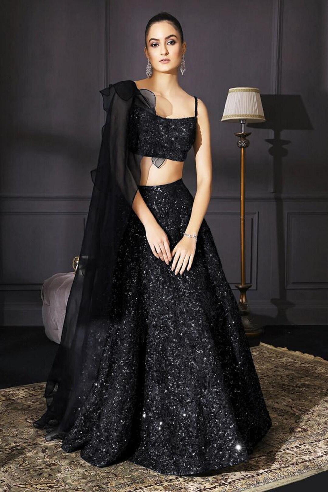 Black Shimmer Lehenga Lengha Choli Usa Uk Canada Indian Wedding Dresses ...