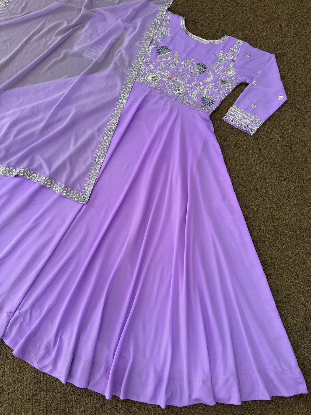 Indian Dresses Beautiful Lavender Color Long Gown Dress With Dupatta ...