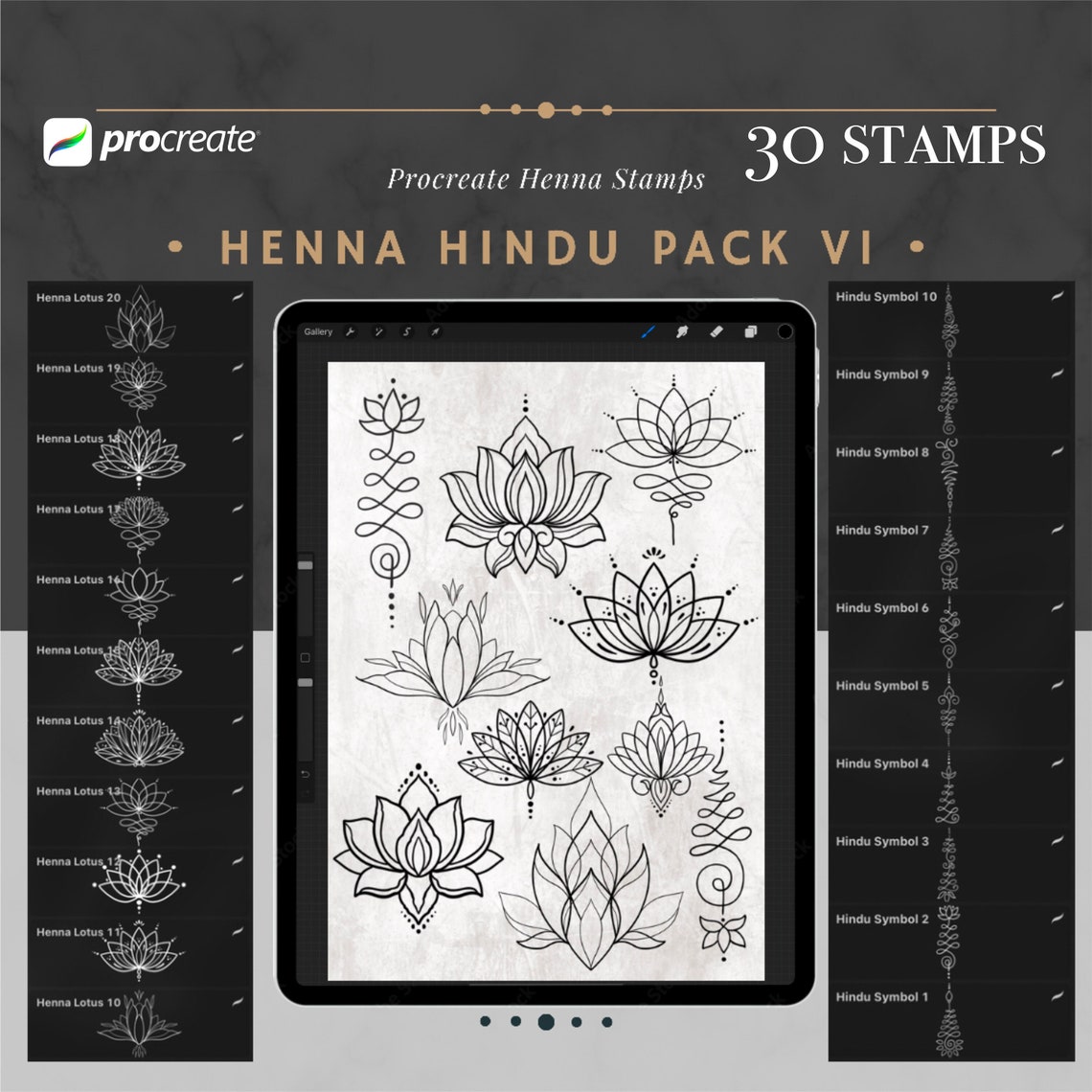 HENNA HINDU Pack V1 PROCREATE 30x Stamps - Etsy