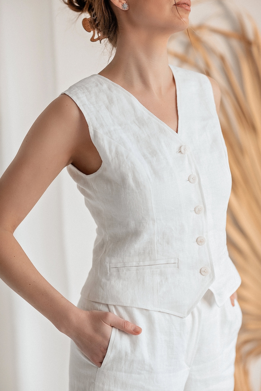 Linen Vest Woman, Linen White Vest Top, Linen Formal Vest, Linen Vest ...