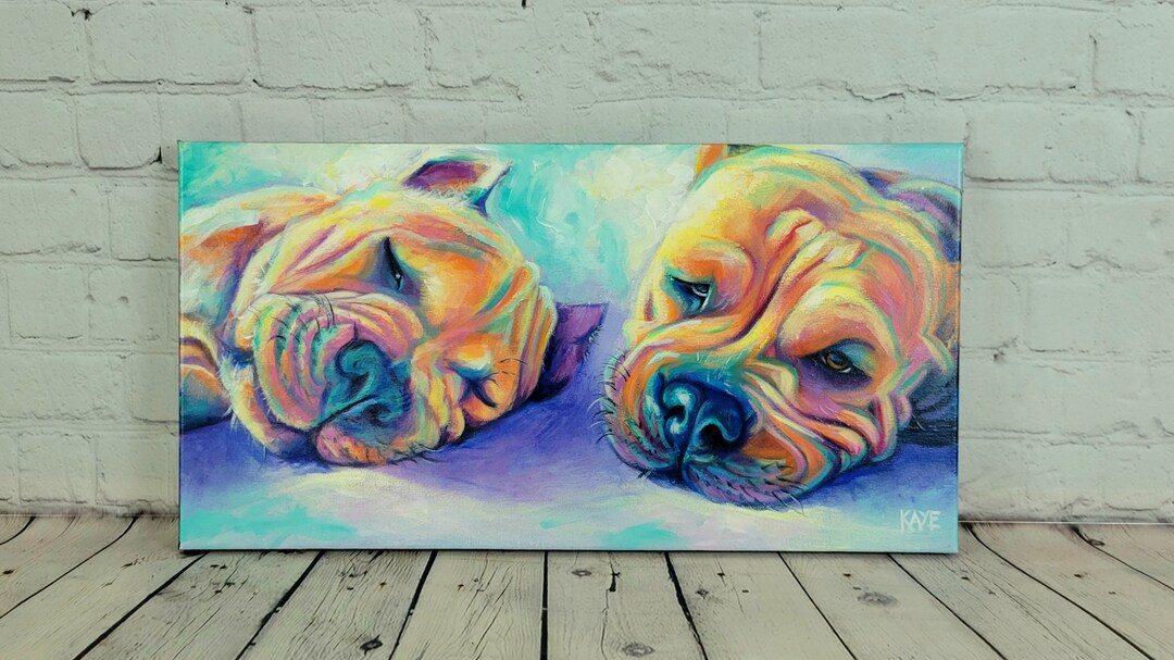 Original American Bully Dog Painting: "sleepy Heads" Acrylic Canvas (10 ...