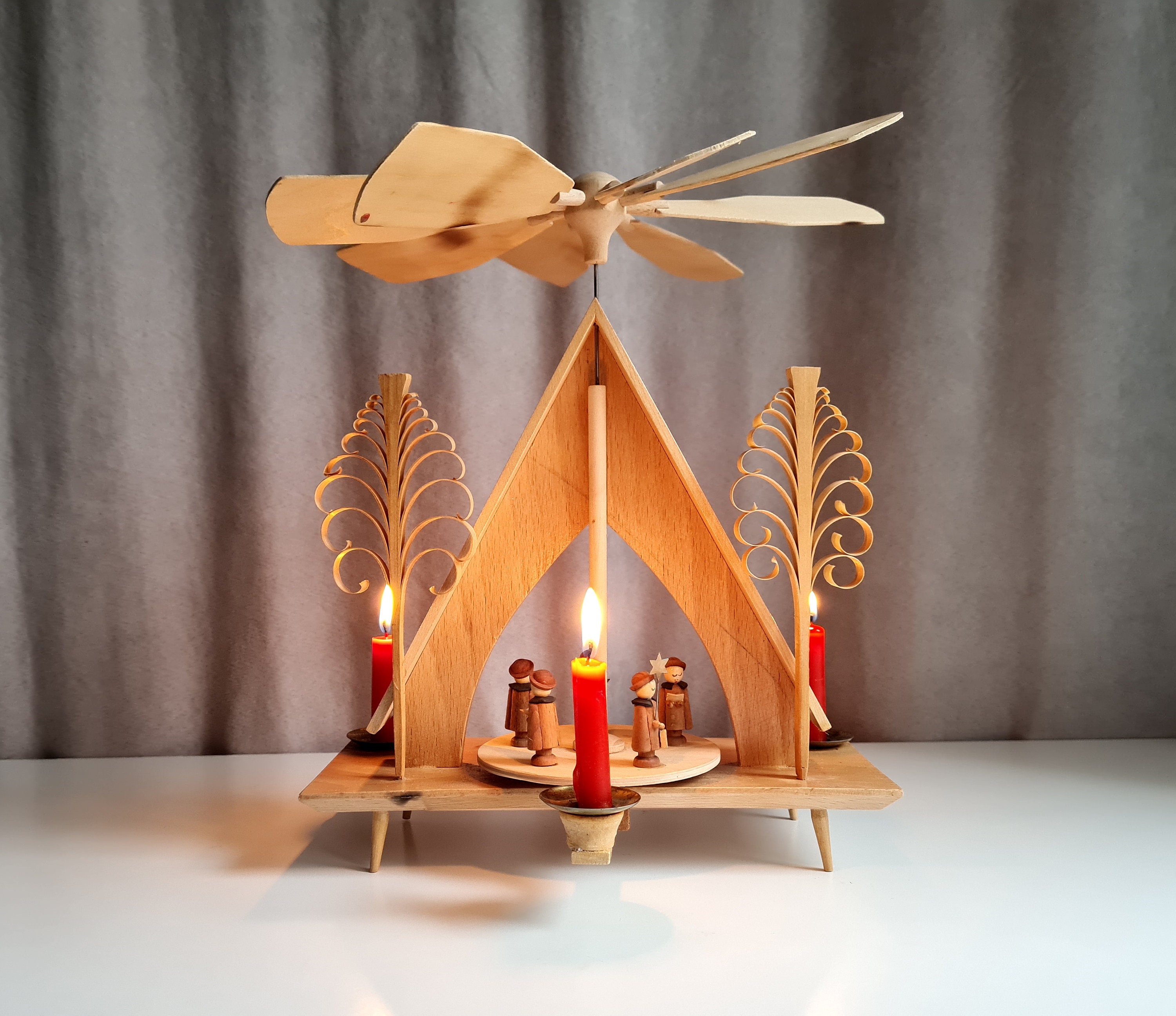 Vintage German Pyramid With Wooden Figurines and 3 Candles in Original ...