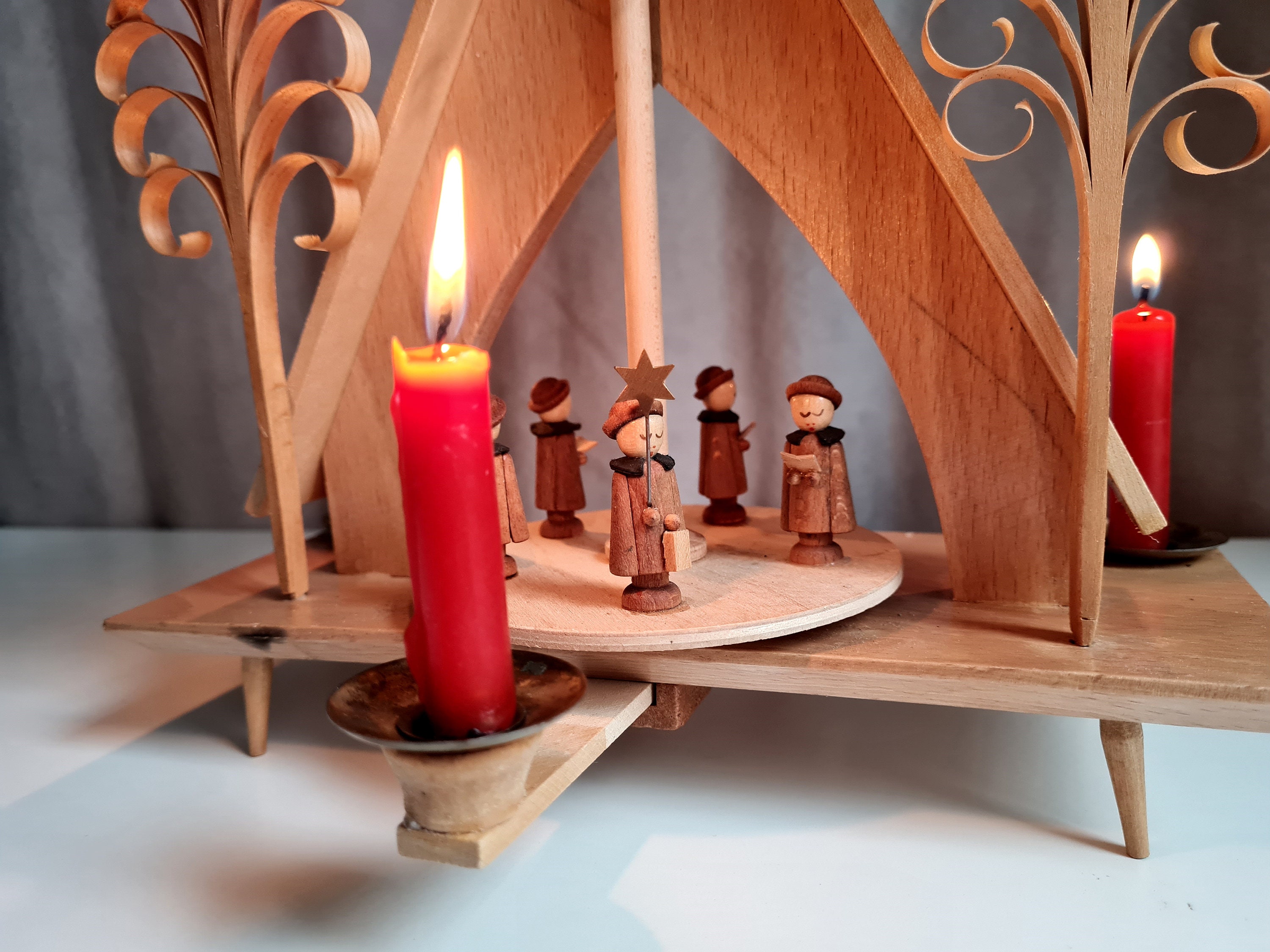 Vintage German Pyramid With Wooden Figurines and 3 Candles in Original ...