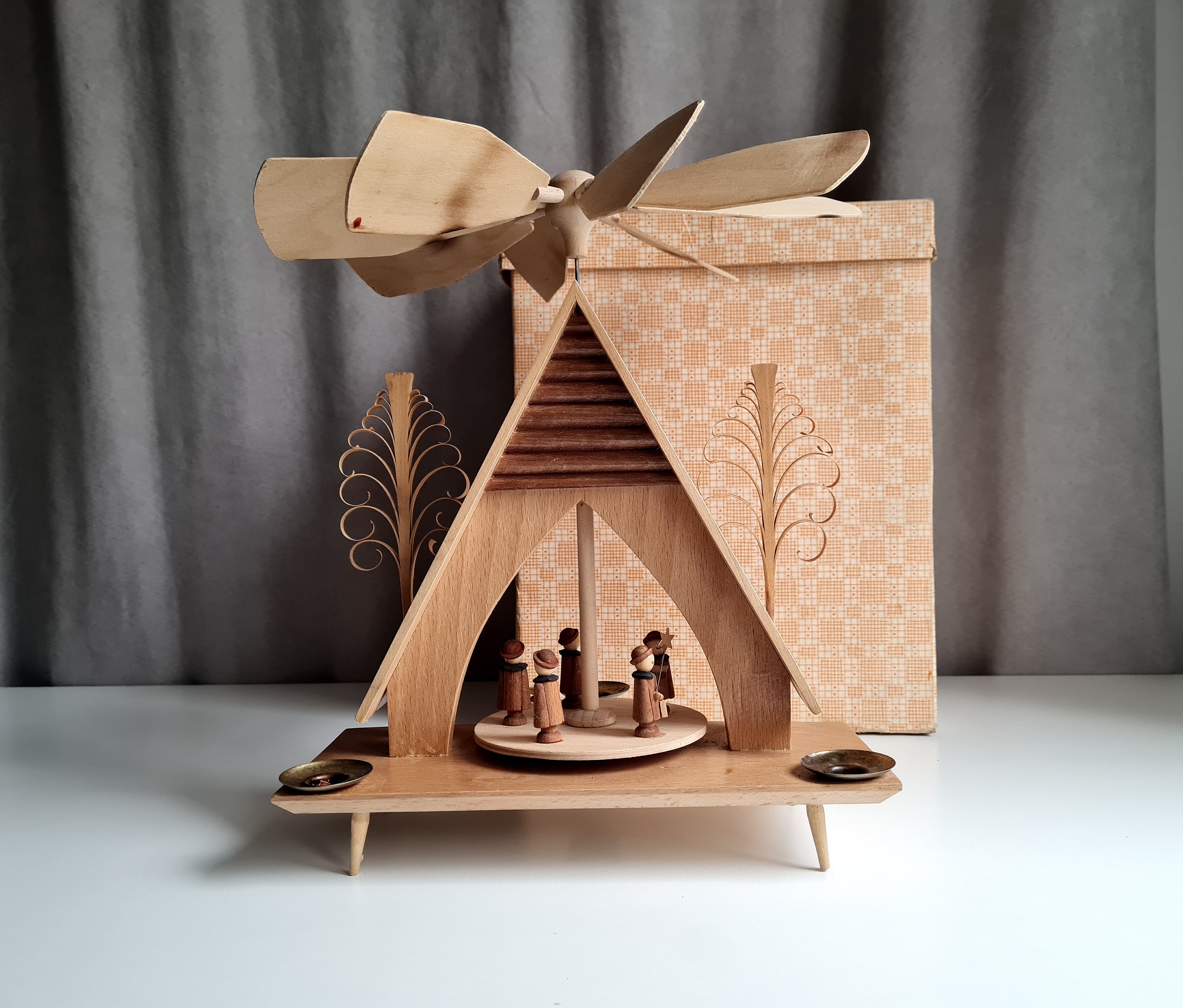 Vintage German Pyramid With Wooden Figurines and 3 Candles in Original ...