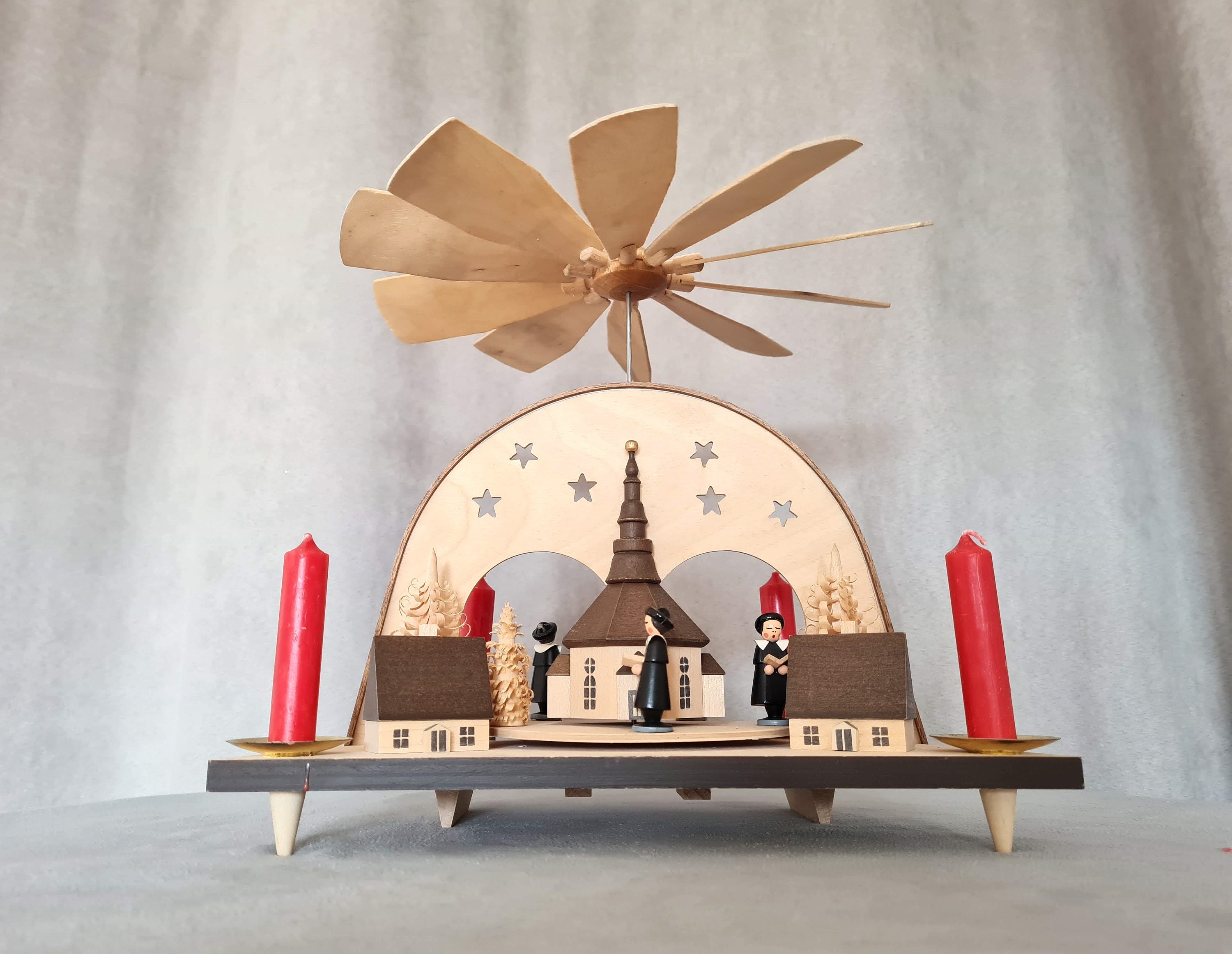 Vintage German Pyramid With Hand Painted Wooden Figurines and 4 Candles ...