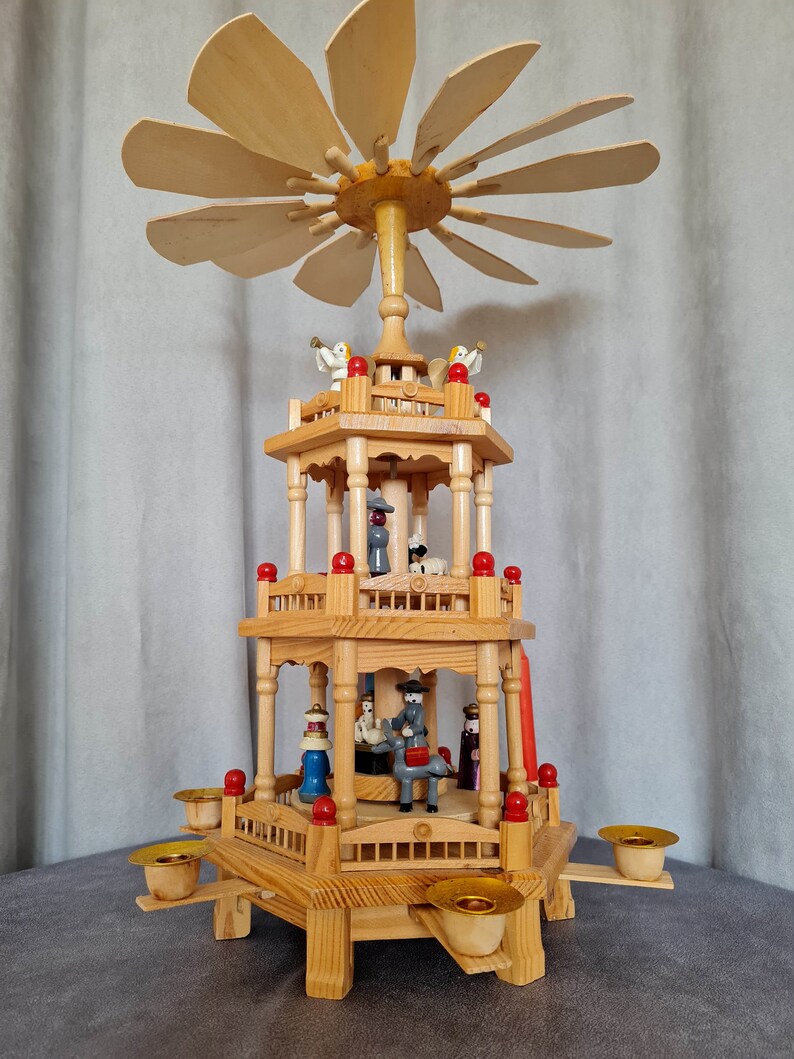 Vintage German Pyramid With Wooden Figurines and 6 Candles 13 - Etsy