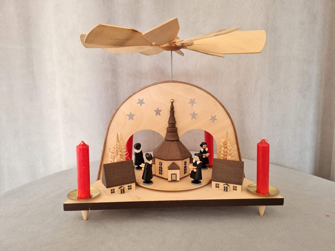 Vintage German Pyramid With Hand Painted Wooden Figurines and 4 Candles ...