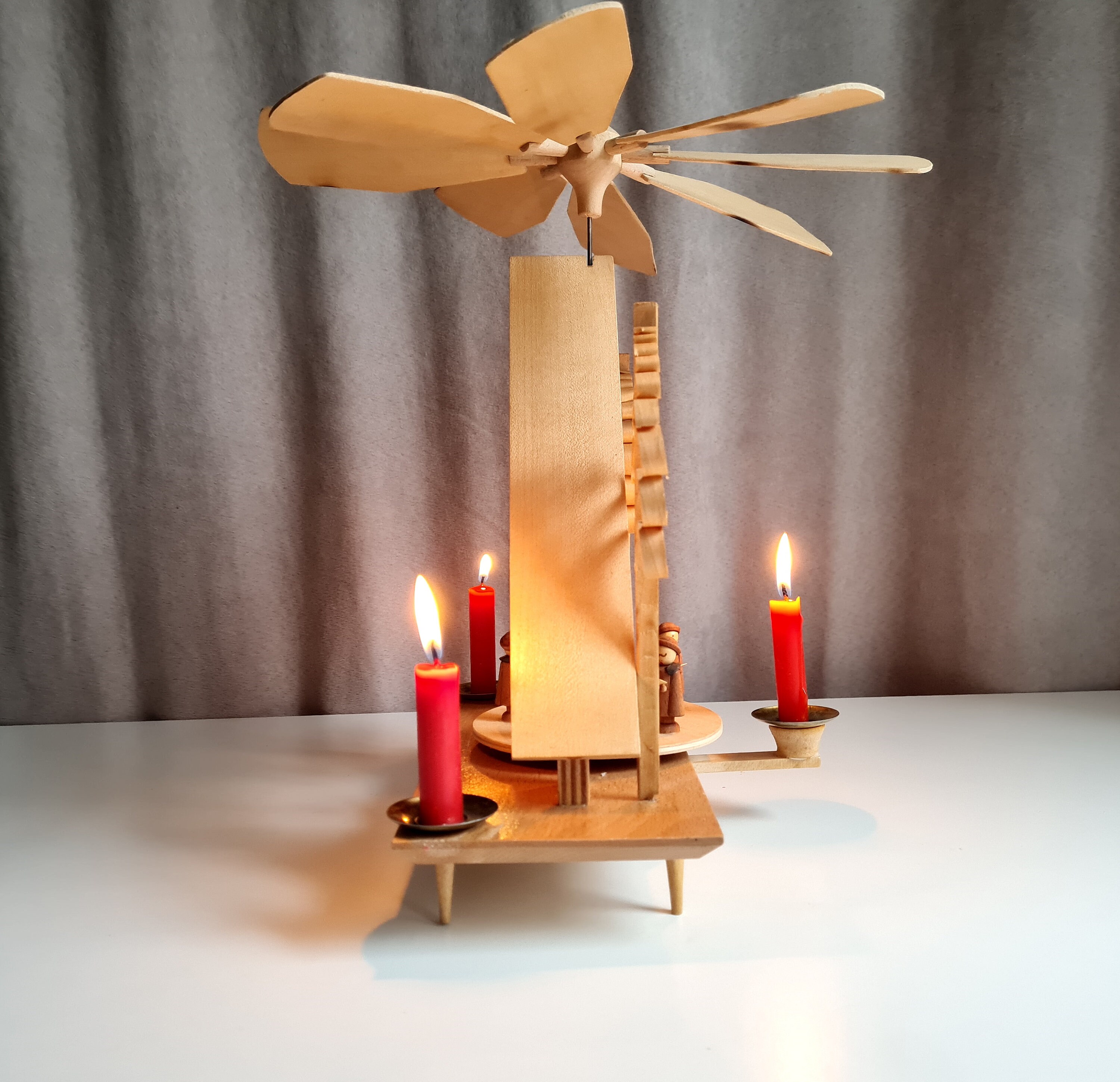 Vintage German Pyramid With Wooden Figurines and 3 Candles in Original ...