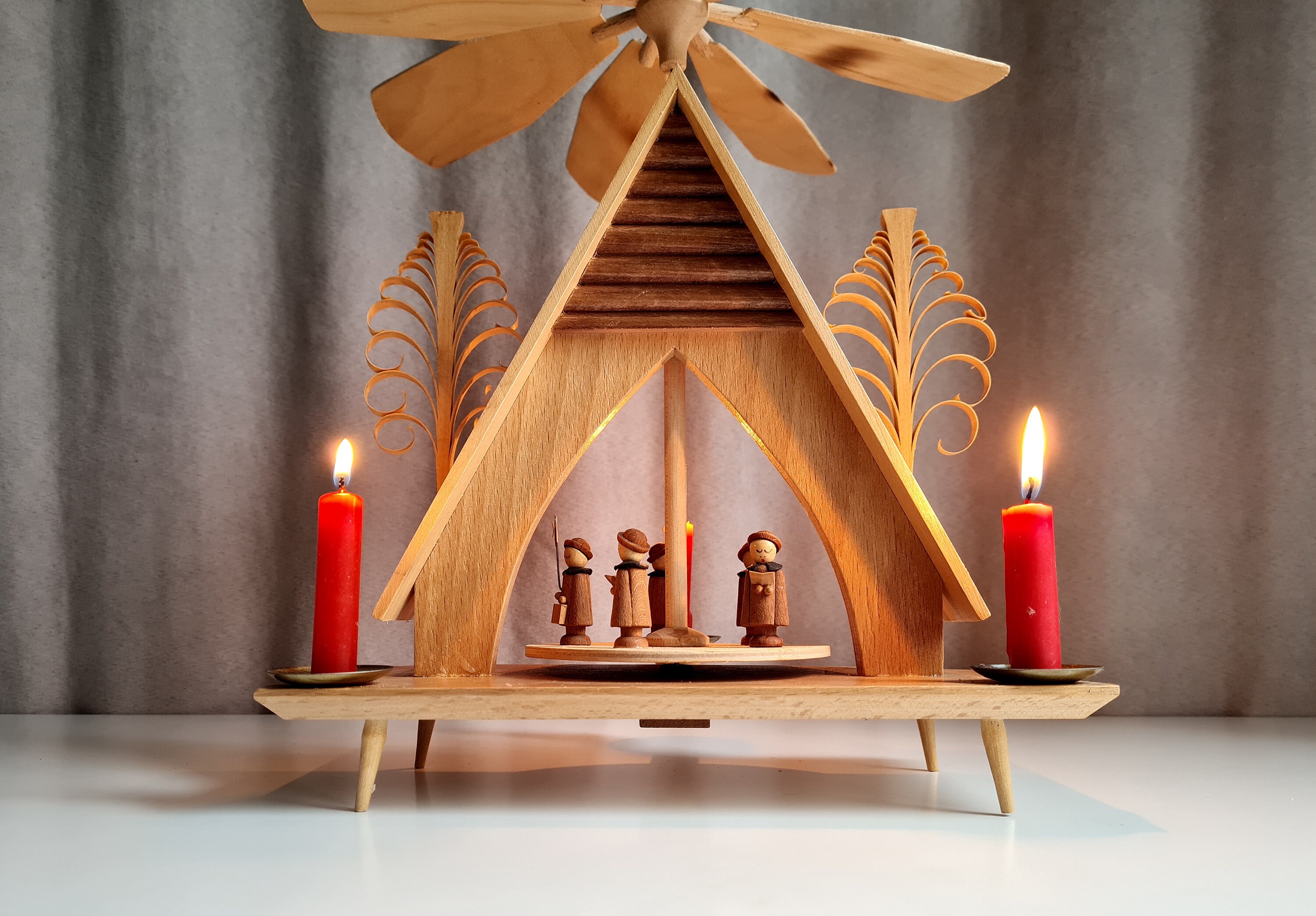 Vintage German Pyramid With Wooden Figurines and 3 Candles in Original ...