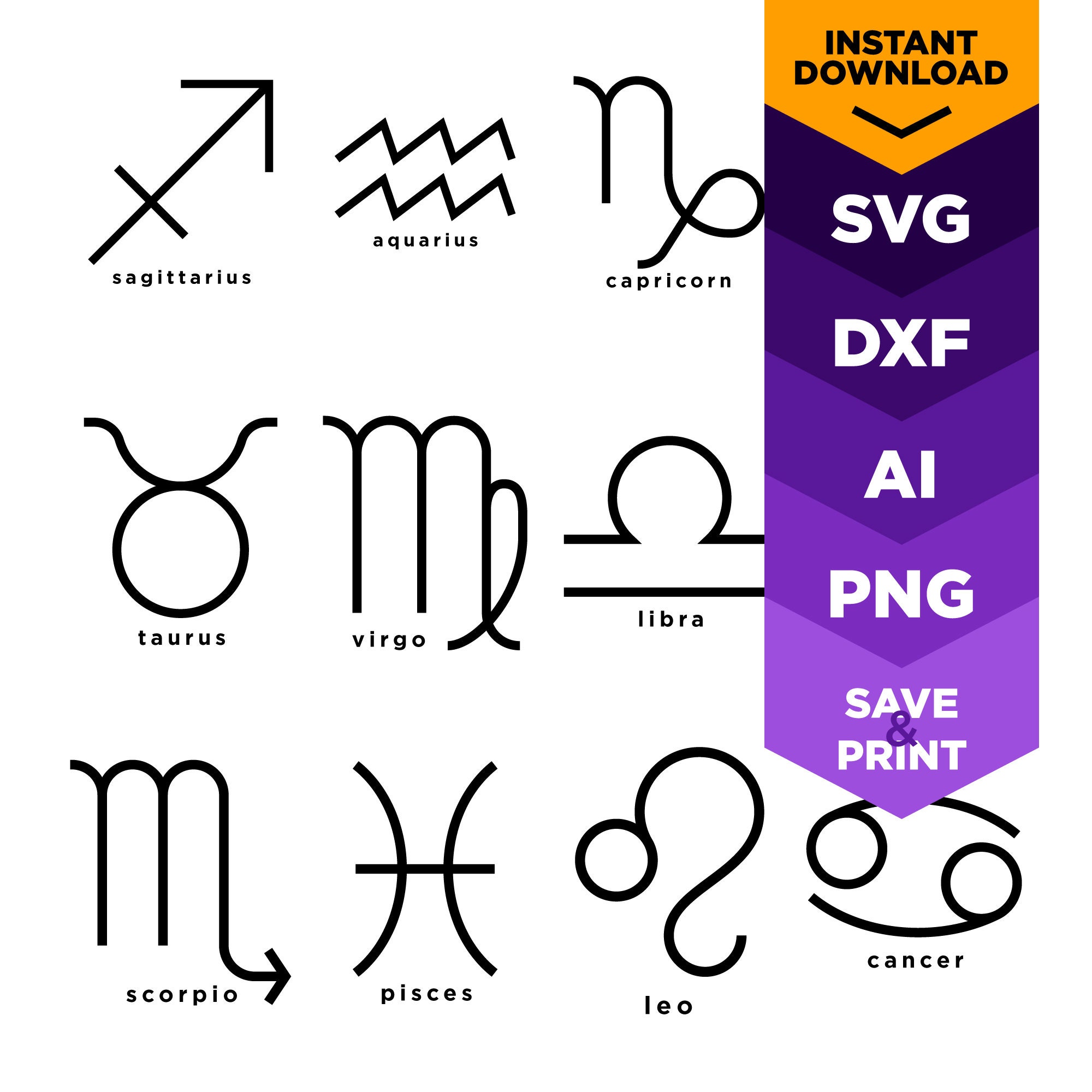 Minimalist 12 Zodiac Signs SVG Bundle, Horoscope, Zodiac Signs Clipart ...