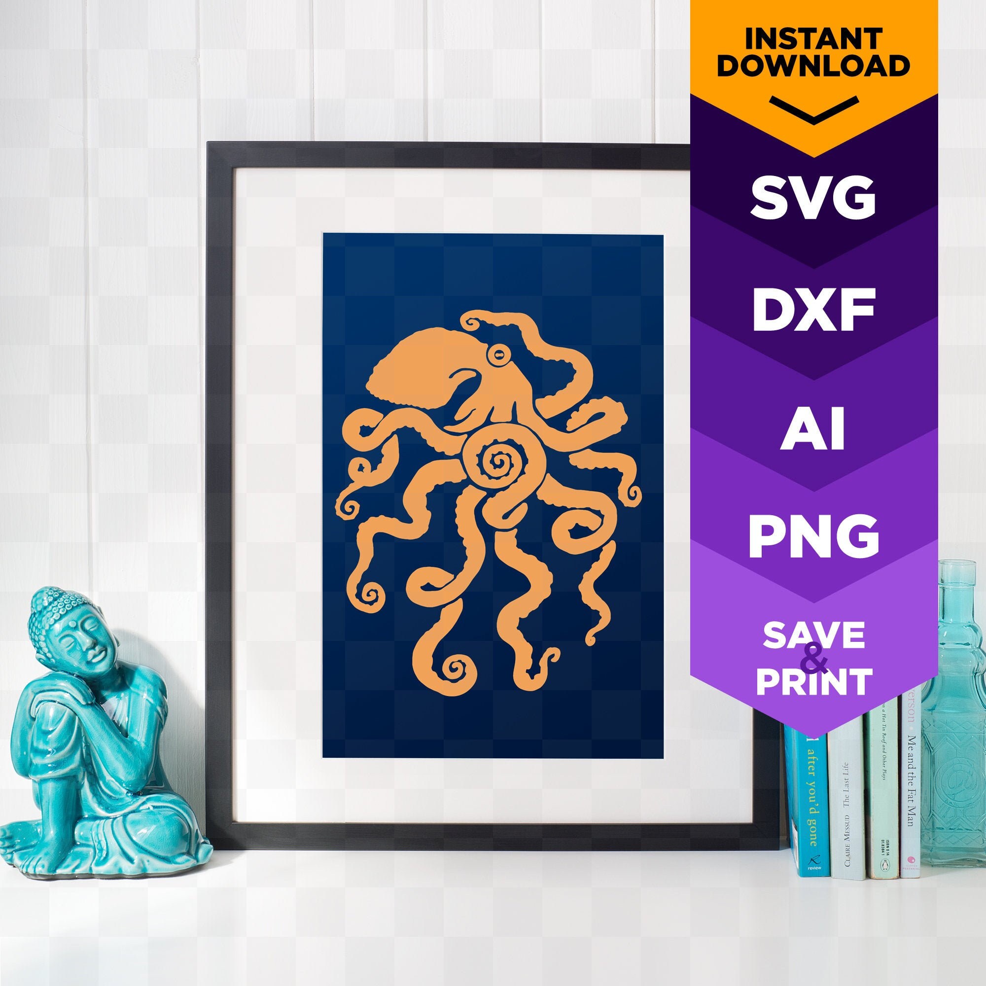 Octopus SVG Cut File Octopus Silhouette Hand Drawn Sticker SVG File ...