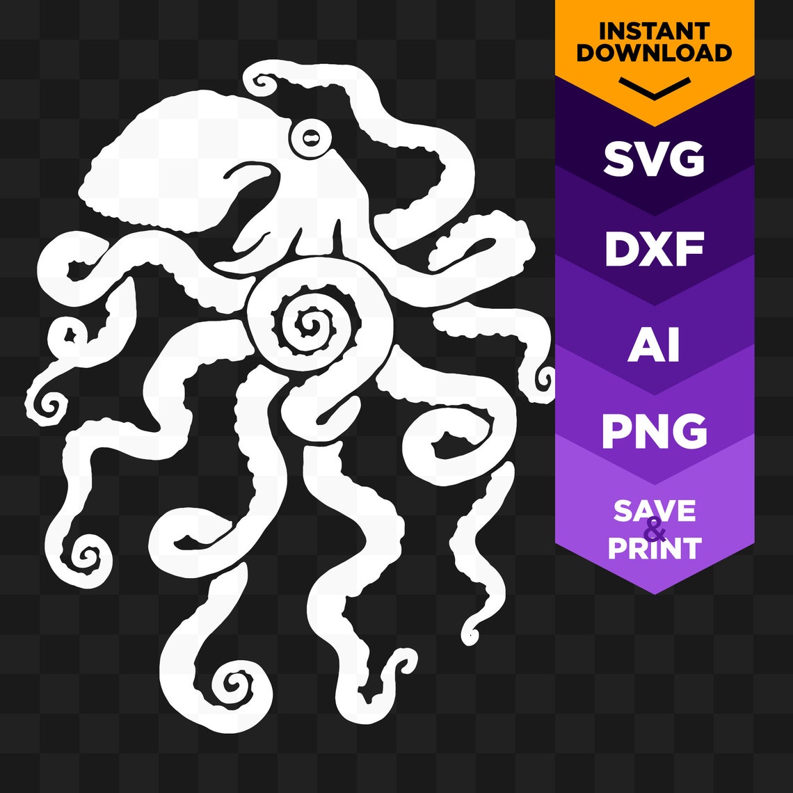 Octopus SVG Cut File Octopus Silhouette Hand Drawn Sticker SVG File ...