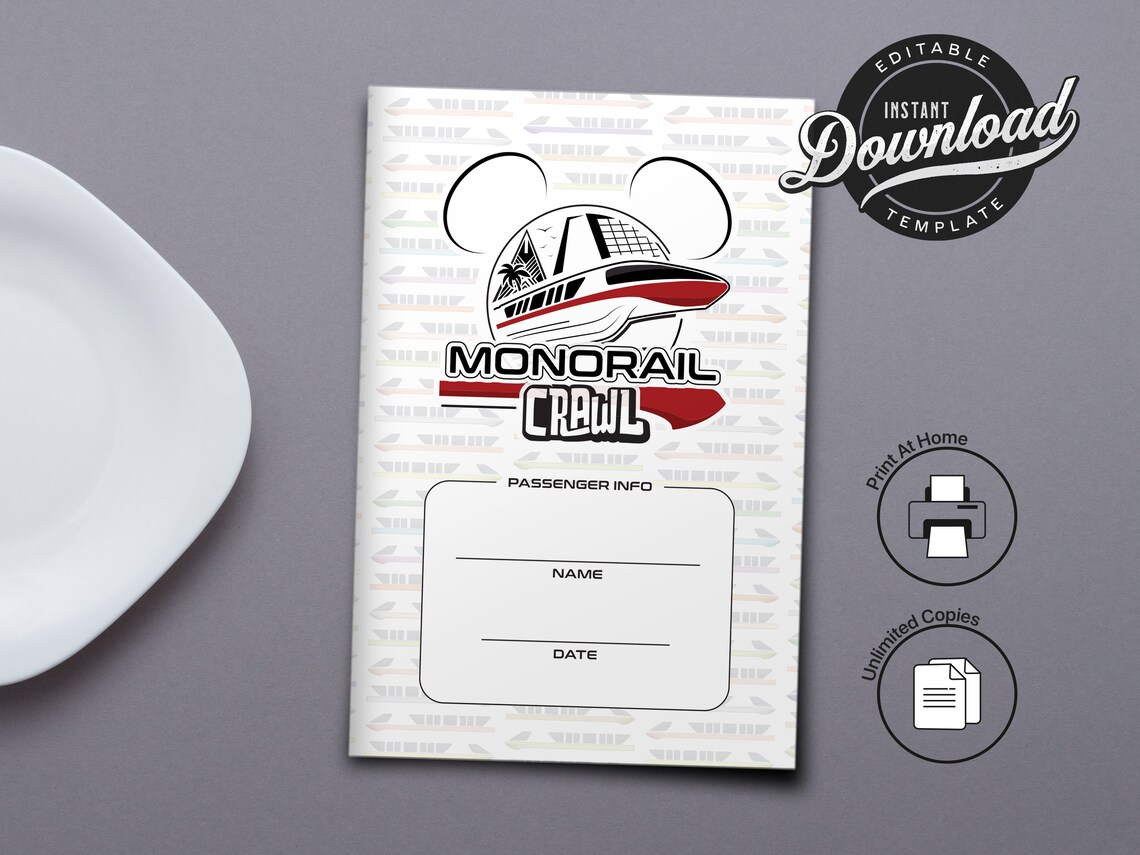 Printable Monorail Crawl Digital Download for Resorts on Monorail Line ...