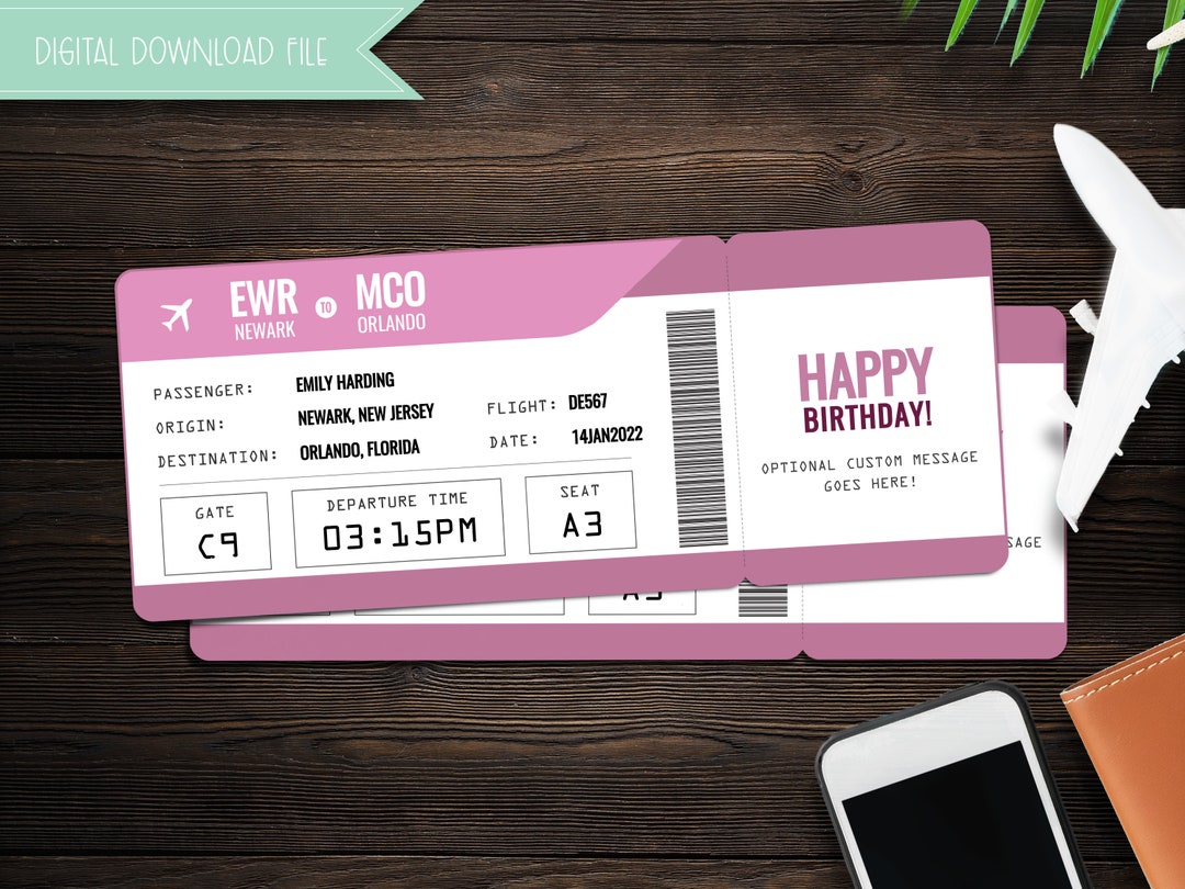 Printable Boarding Pass Airline Ticket Gift Surprise Trip Reveal ...