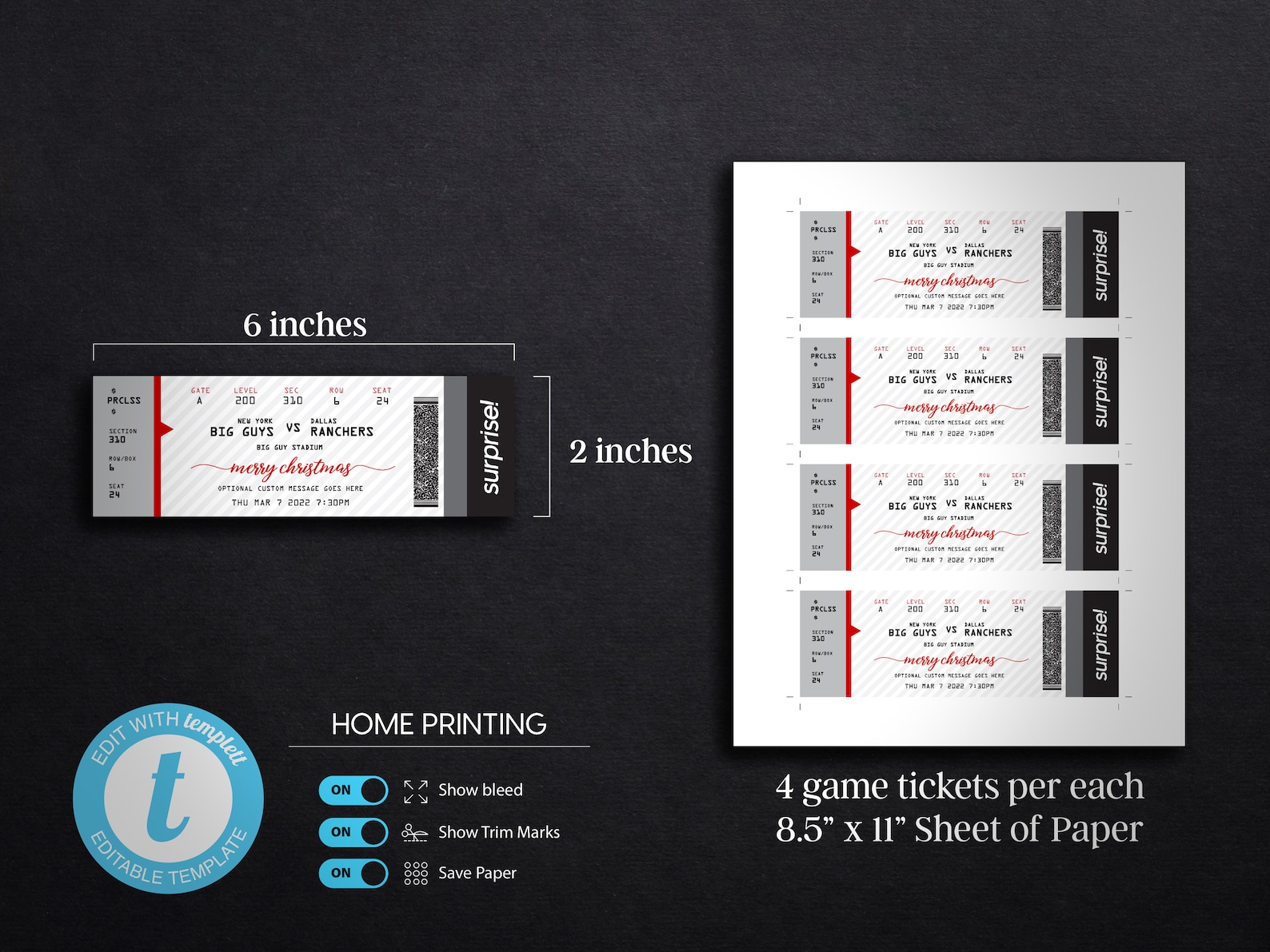 Printable Game Ticket Gift Surprise Editable Template Instant - Etsy