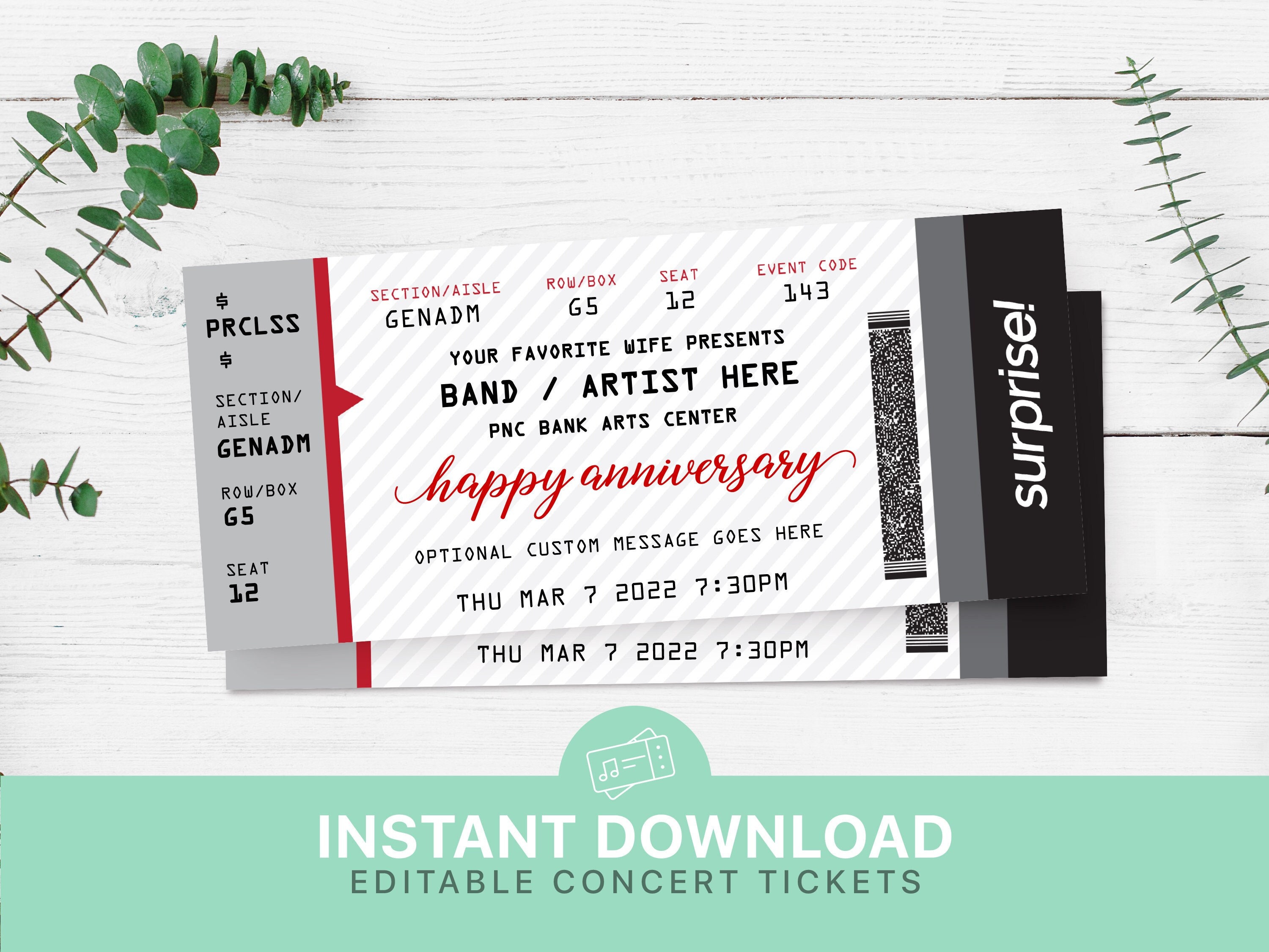 Printable Concert Ticket Gift Surprise Editable Template - Etsy