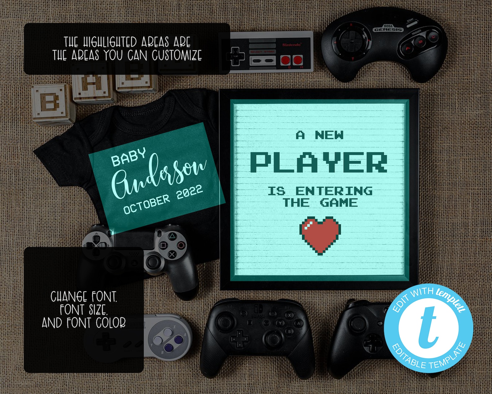 Digital Funny Pregnancy Announcement Video Game | Gamer Dad Mom Player ...