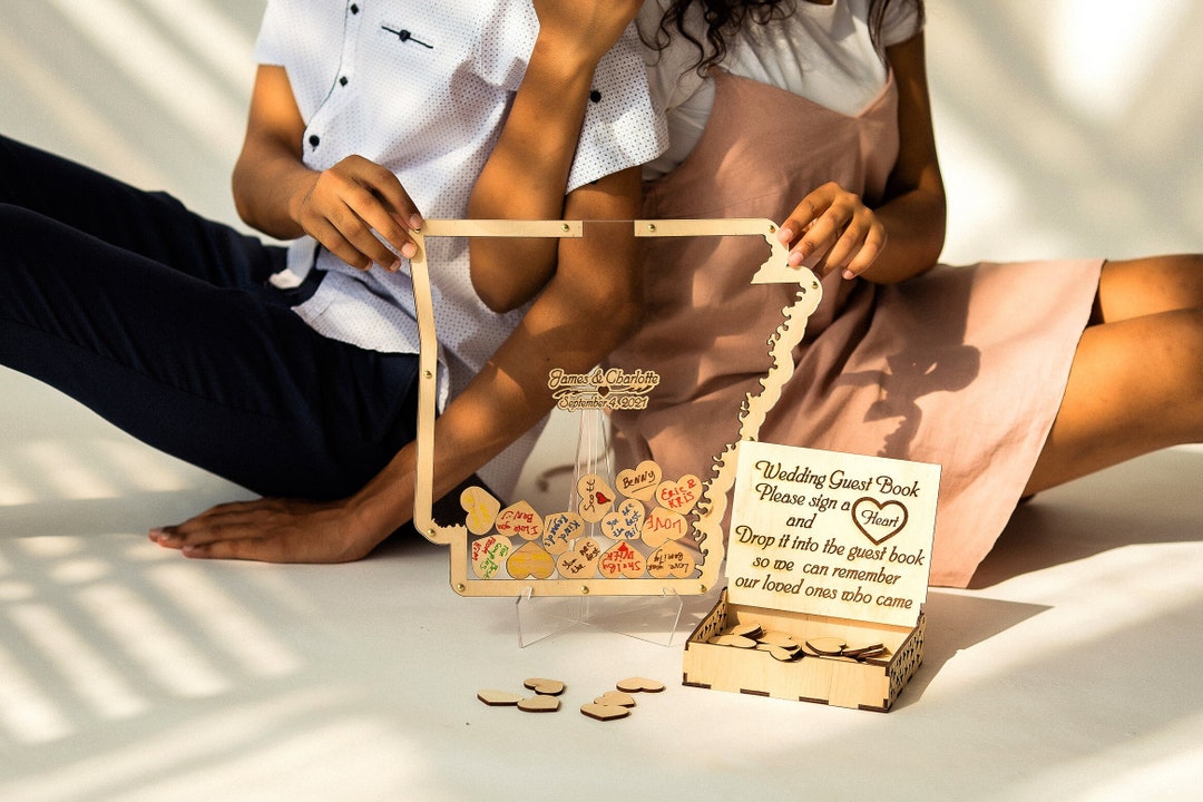 Wedding Guest Book, Arkansas Shape Guest Book, Hearts Guest Book, State ...