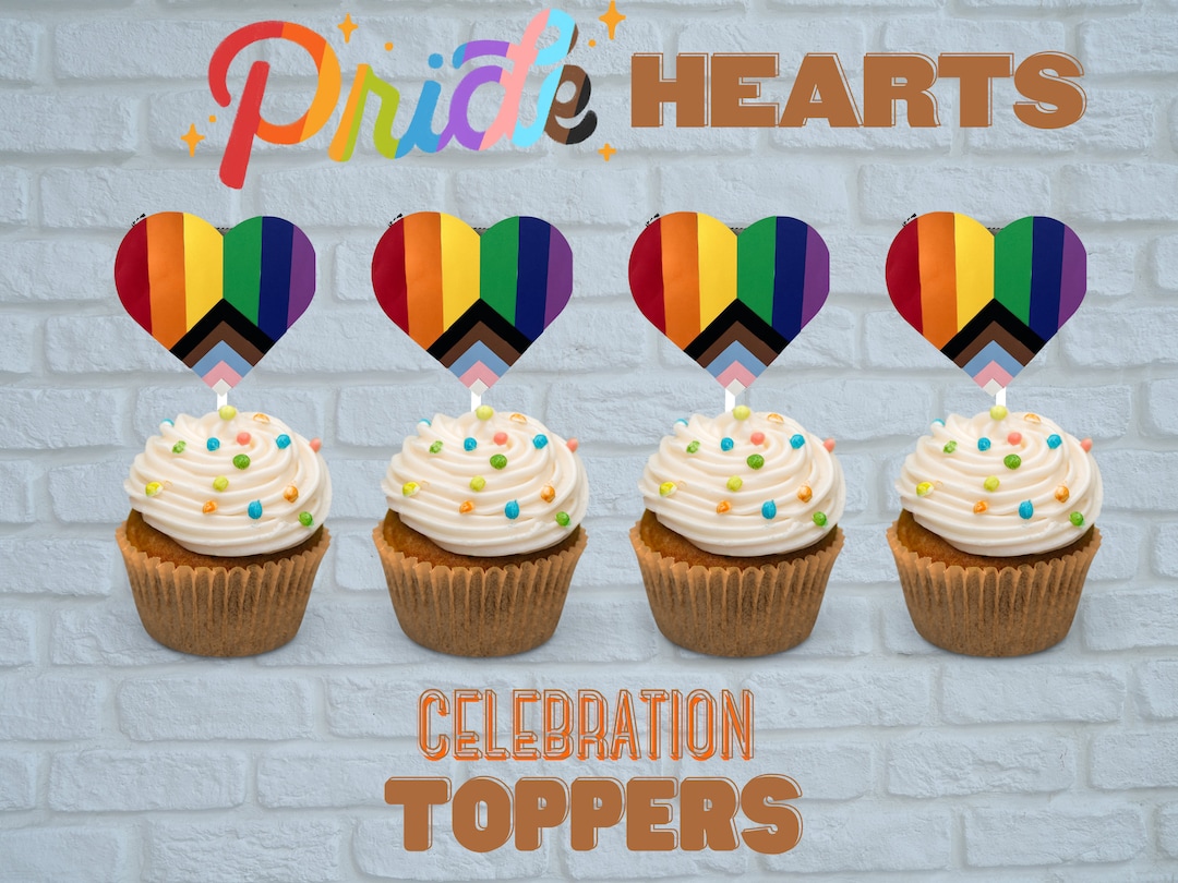 Pride Hearts Cupcake Toppers, Pride Flag Cupcake Toppers, Pride Party ...