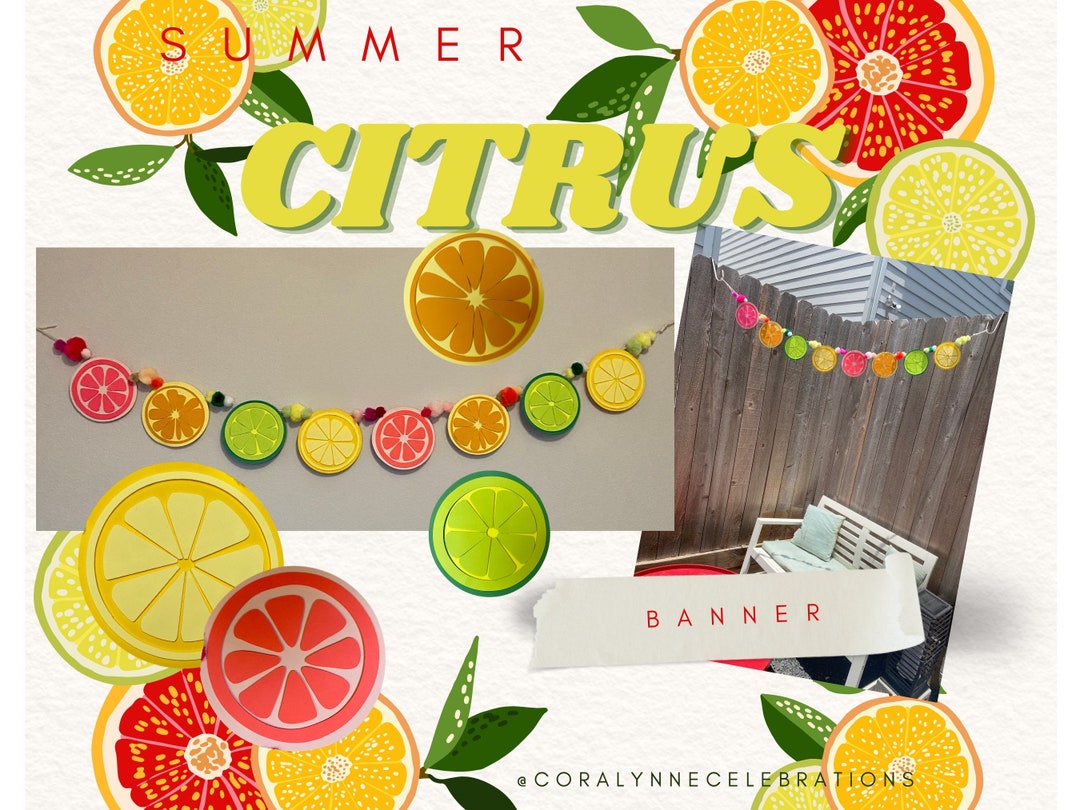 Citrus Summer Party Banner, Citrus Banner, Lemon Orange Lime Grapefruit ...