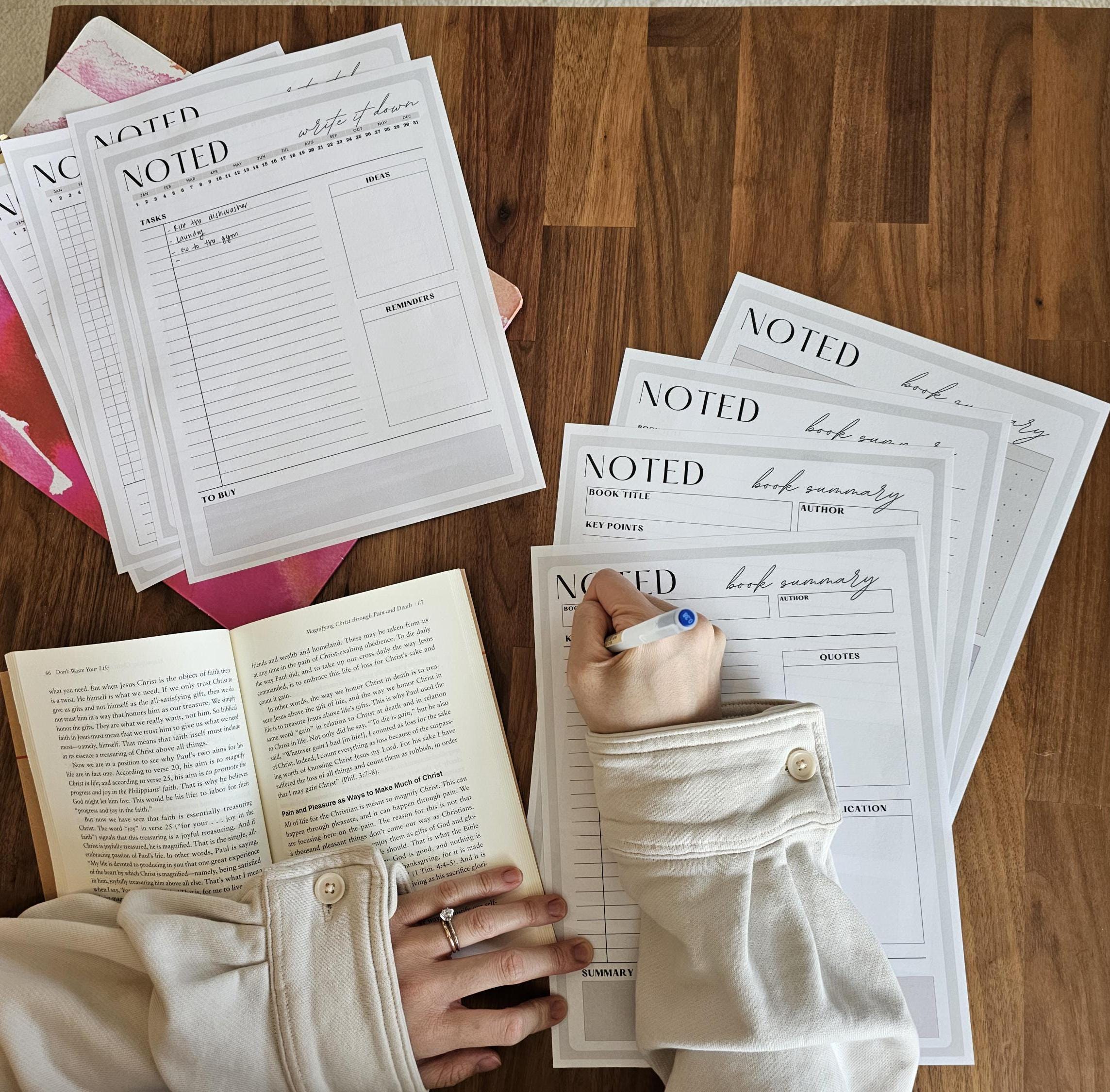 Book Summary Note Sheets (digital) - Four Pages - Etsy