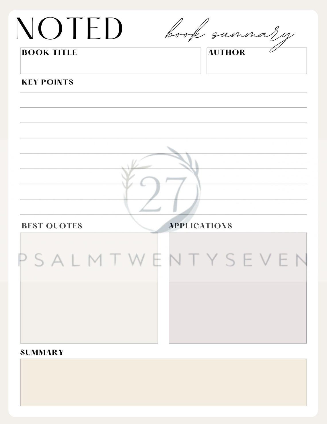 Book Summary Note Sheets (digital) - Four Pages - Etsy